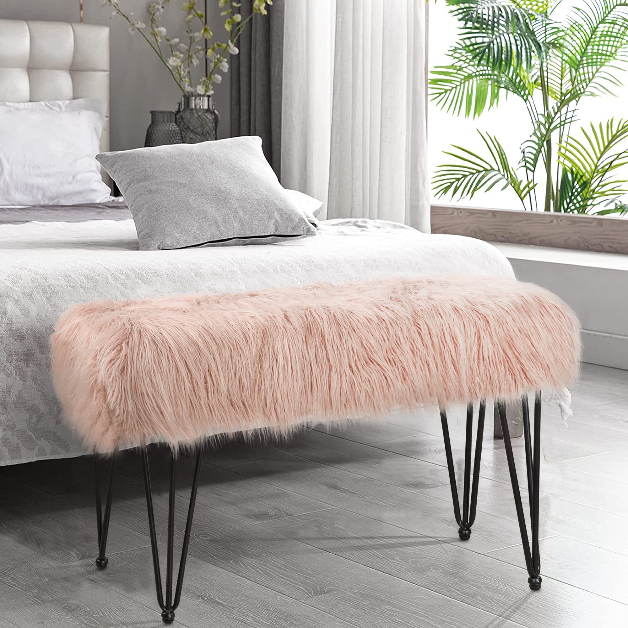 Home Soft Things Mongolian Faux-fur Stool Chair Bench Upholstered ...