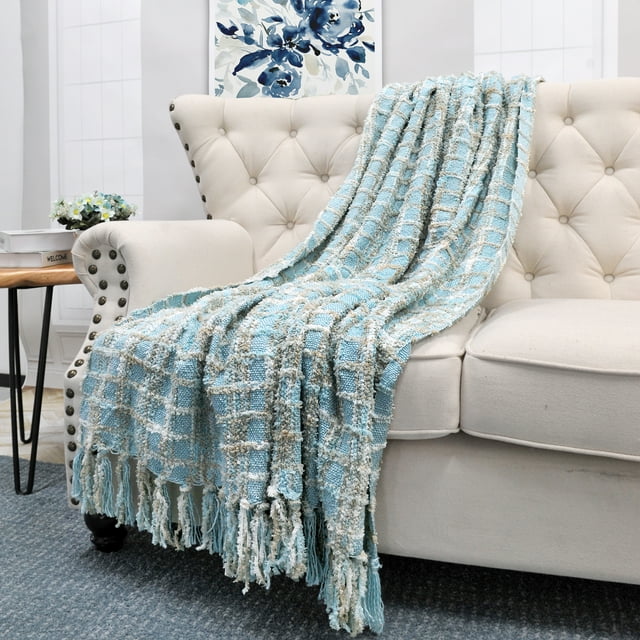 Home Soft Things Multi Color Chenille Throw - Light Blue - 60" x 80 ...