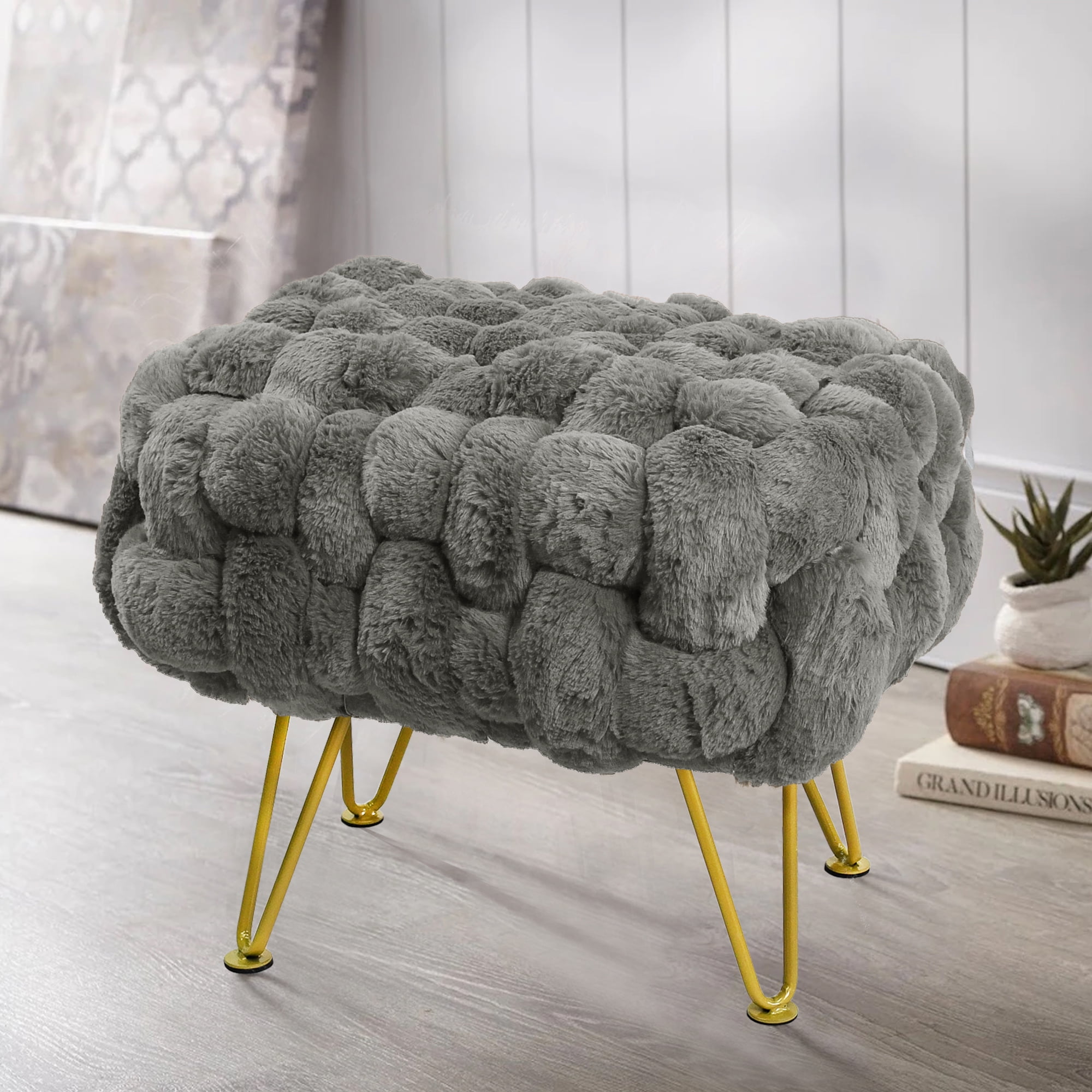 Home Soft Things Ottoman - Faux Fur Pouf Stool - Elephant Skin ...