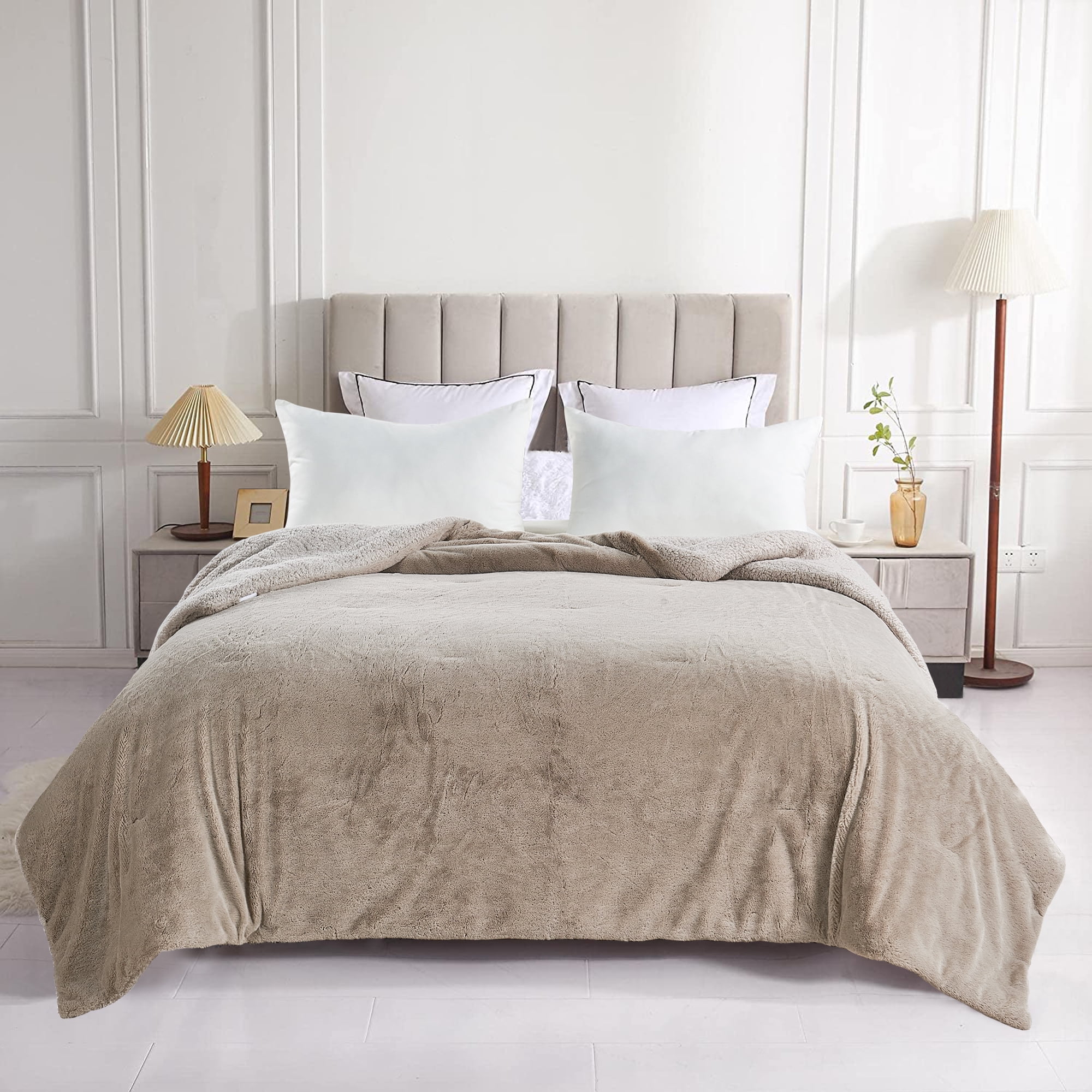 Home Soft Things Plain Faux Fur & Sherpa Backing Blanket-Taupe-86''x92 ...