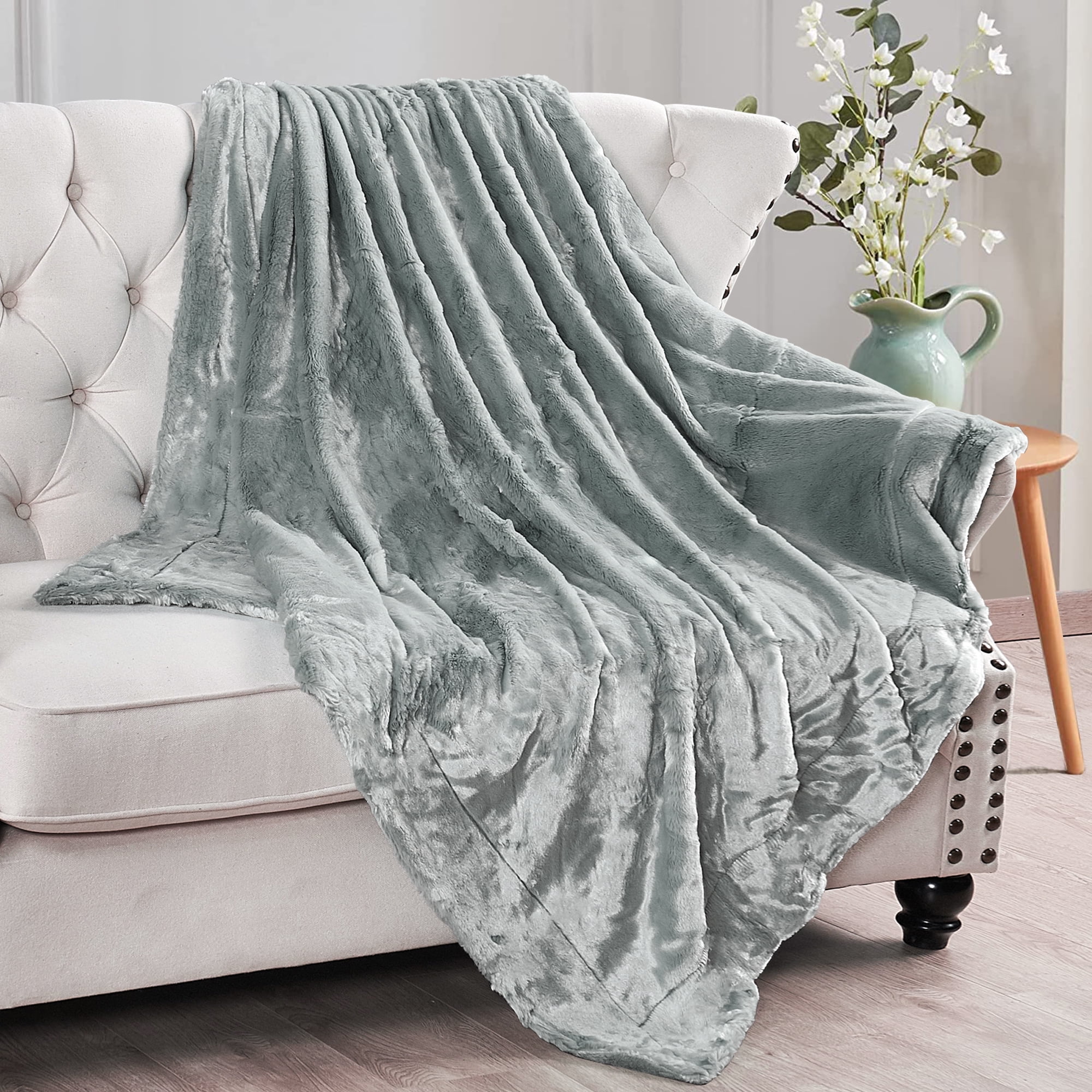 Home Soft Things Plain Faux Fur Throw - String Grey - 60" x 80 ...