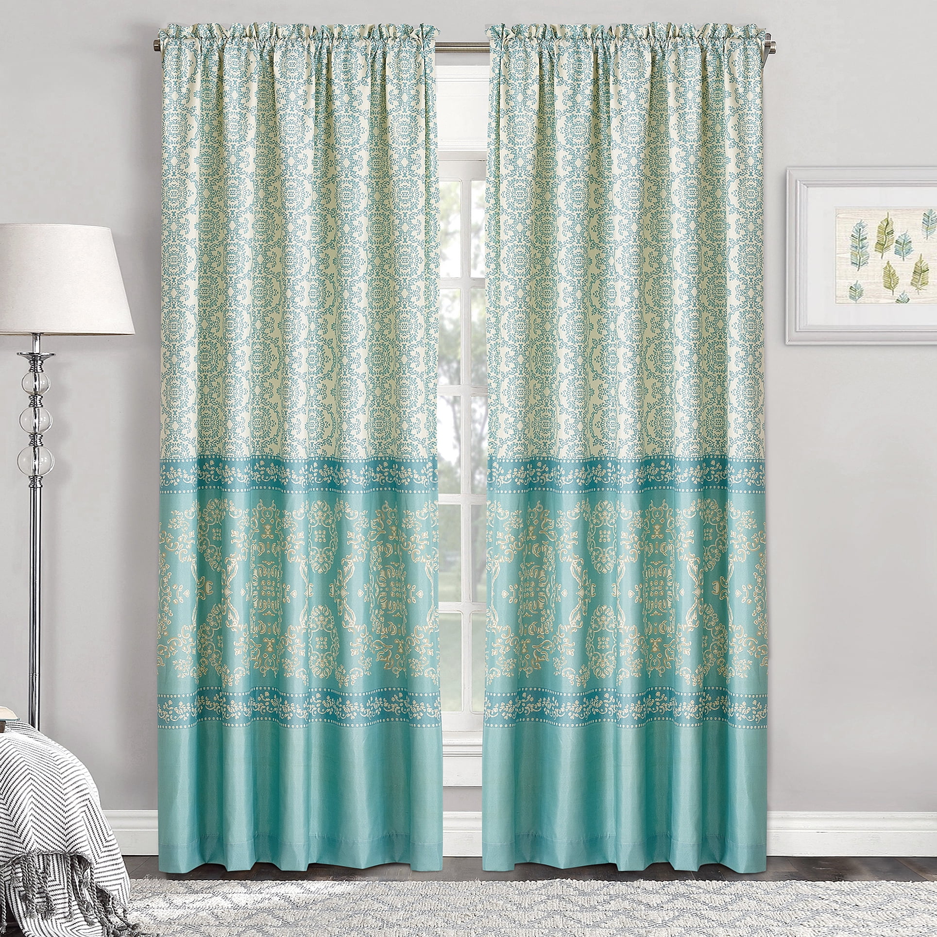 Home Soft Things Printed Microfiber Curtain - Mystic 2 Piece Set - Teal ...