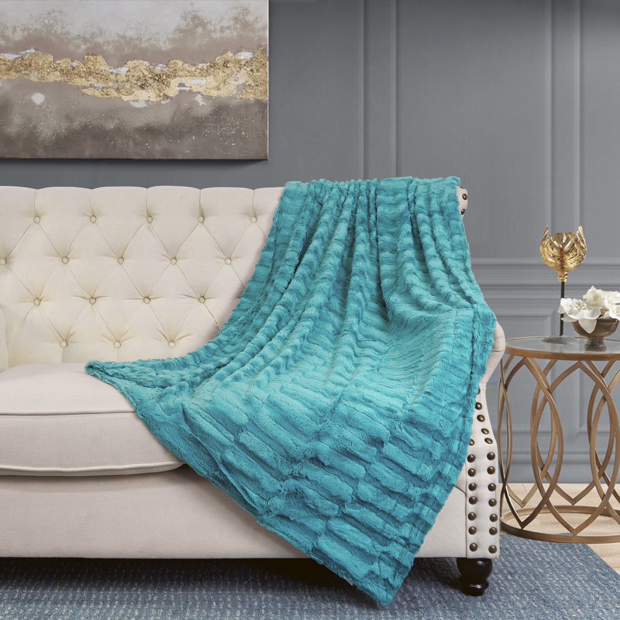 Home Soft Things Saga Double Sided Faux Fur Throw - Baltic - 50" x 60 ...