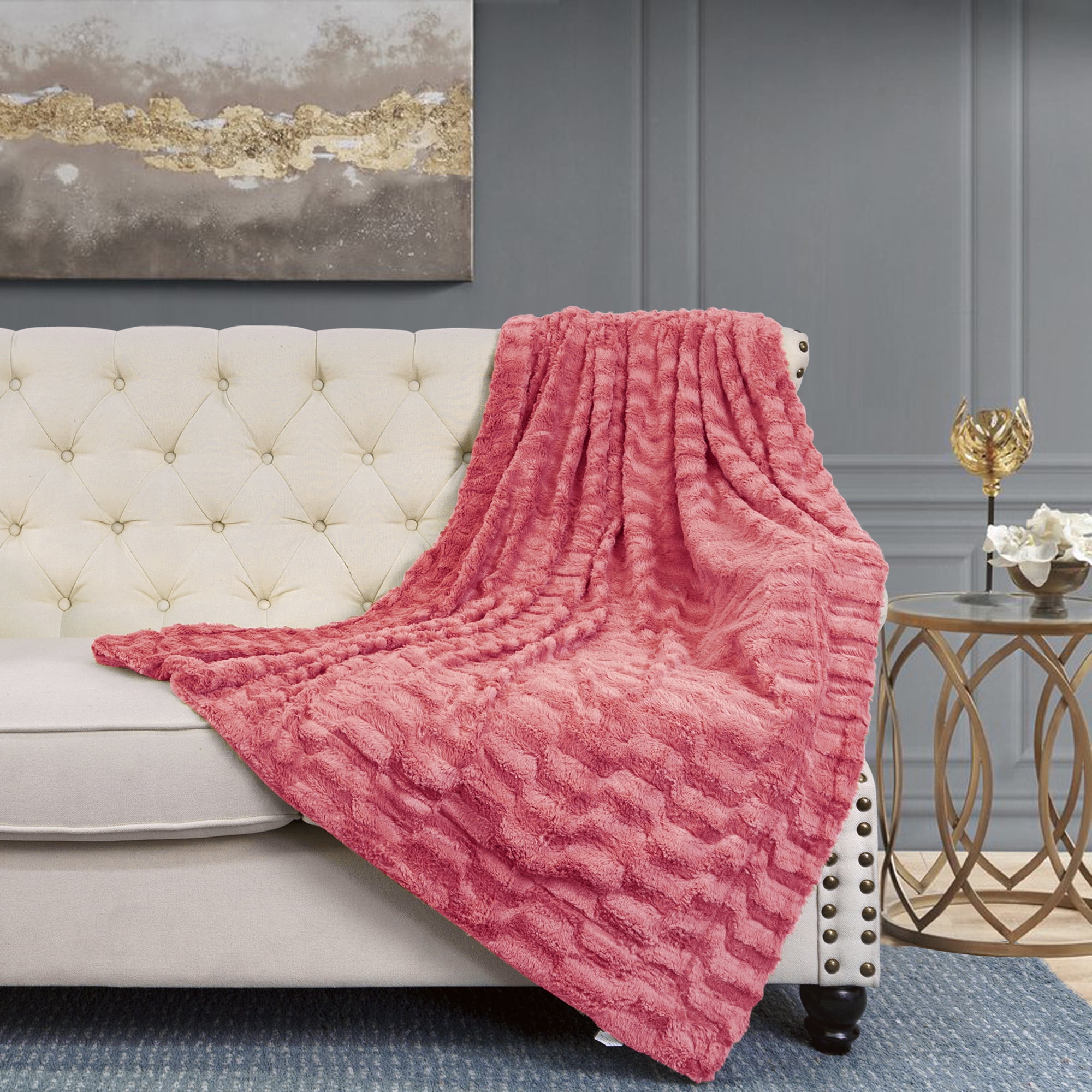 Home Soft Things Saga Double Sided Faux Fur Throw - Spice Coral - 50" x ...