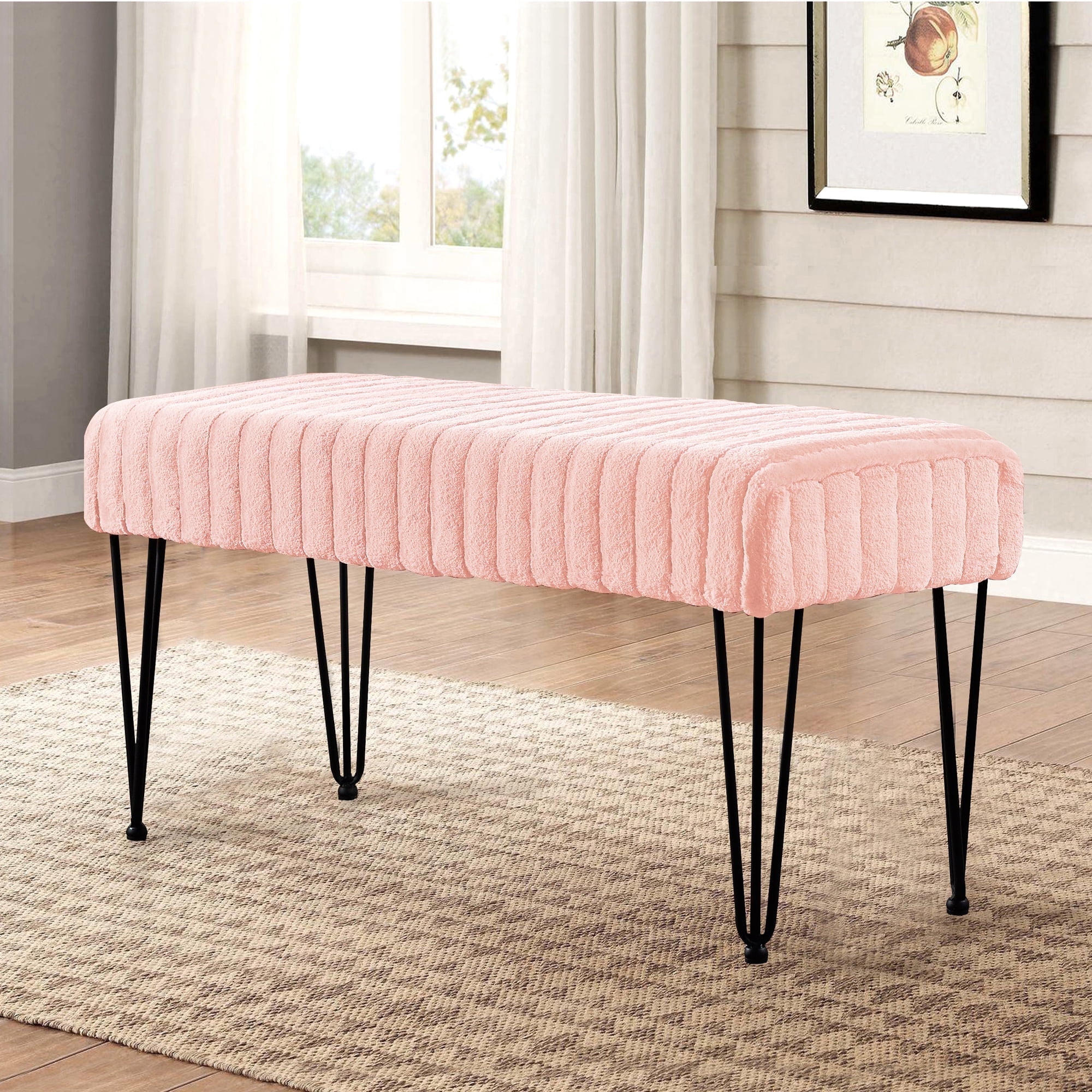 Home Soft Things Serenta SuperMink Fauxfur Ottoman Bench Soft Pink 46 ...