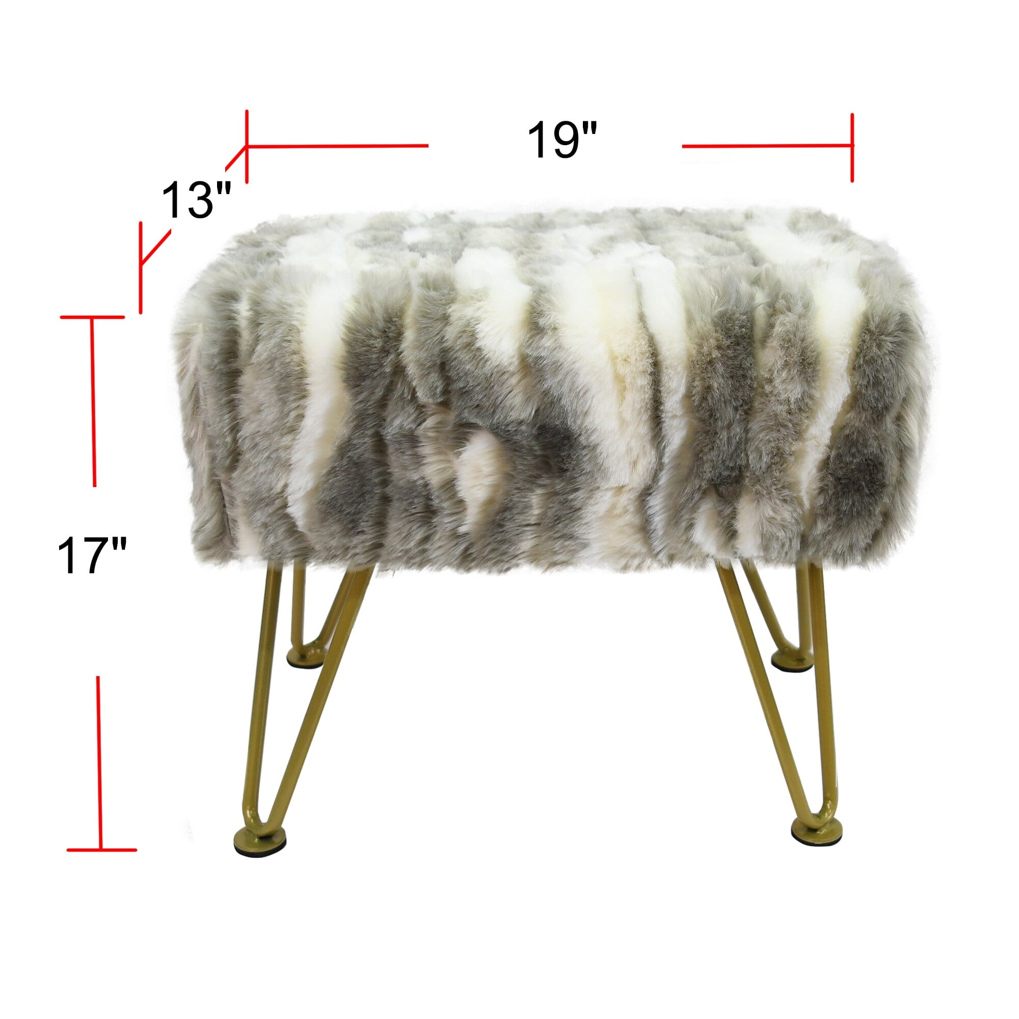 Home Soft Things Soft Fauxfur Ottoman Fuzzy Entryway Bench Seat Gray 19 ...