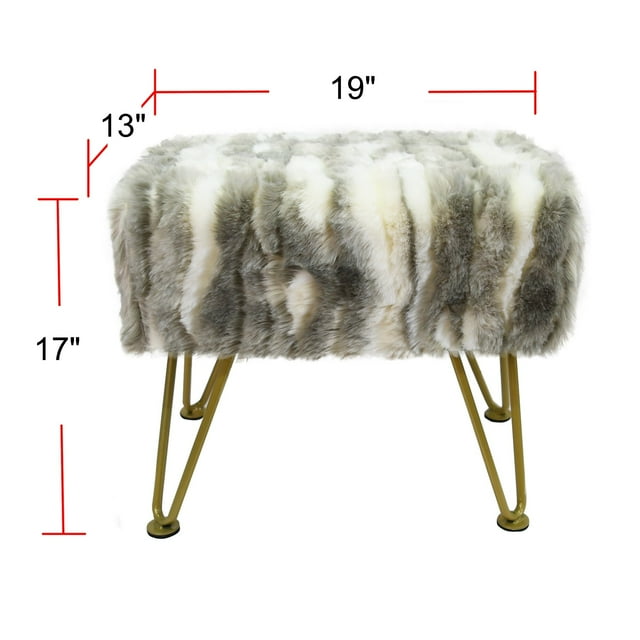 Home Soft Things Soft Fauxfur Ottoman Fuzzy Entryway Bench Seat Gray 19 ...