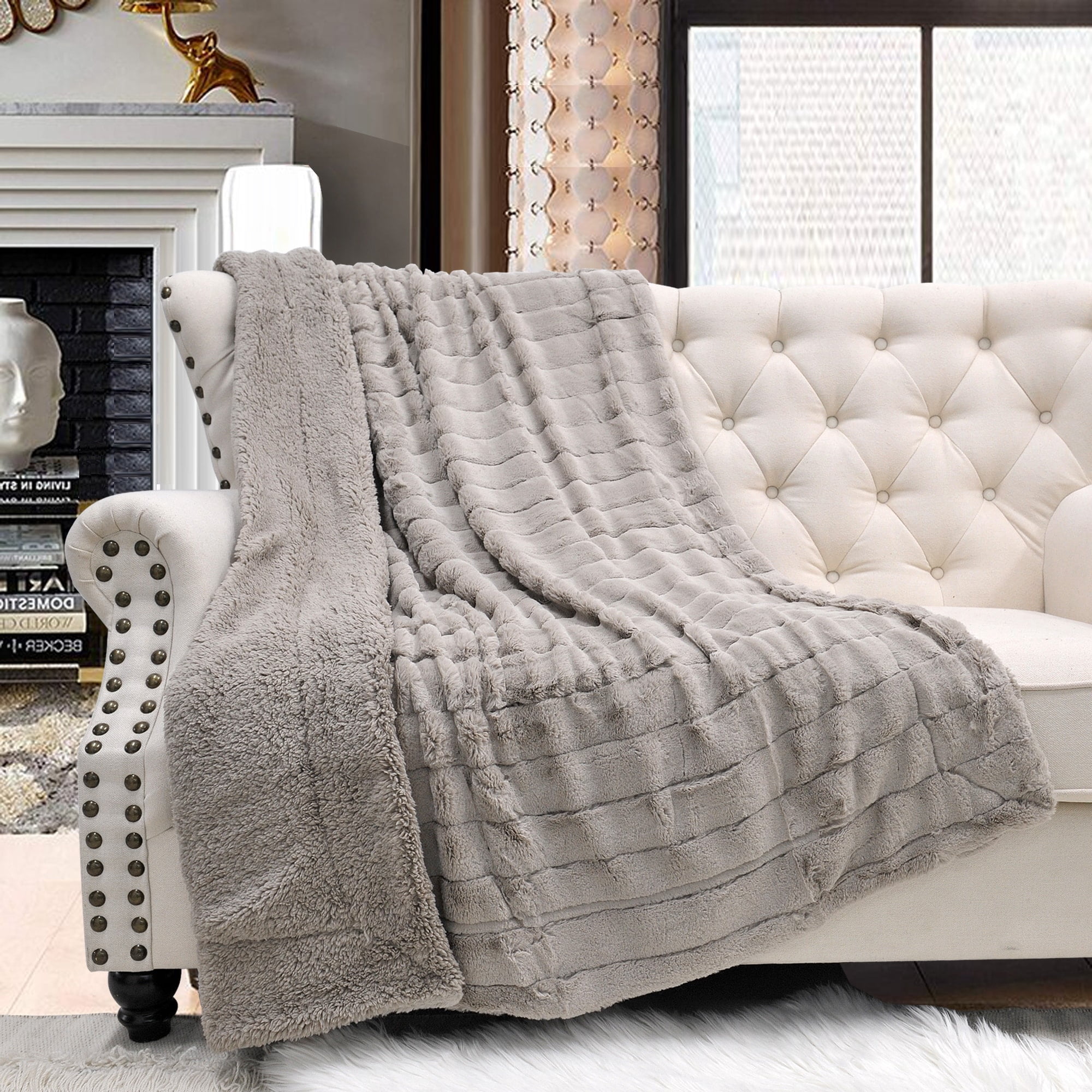 Home Soft Things Solid Color Super Mink FauxFur Throw with Sherpa ...