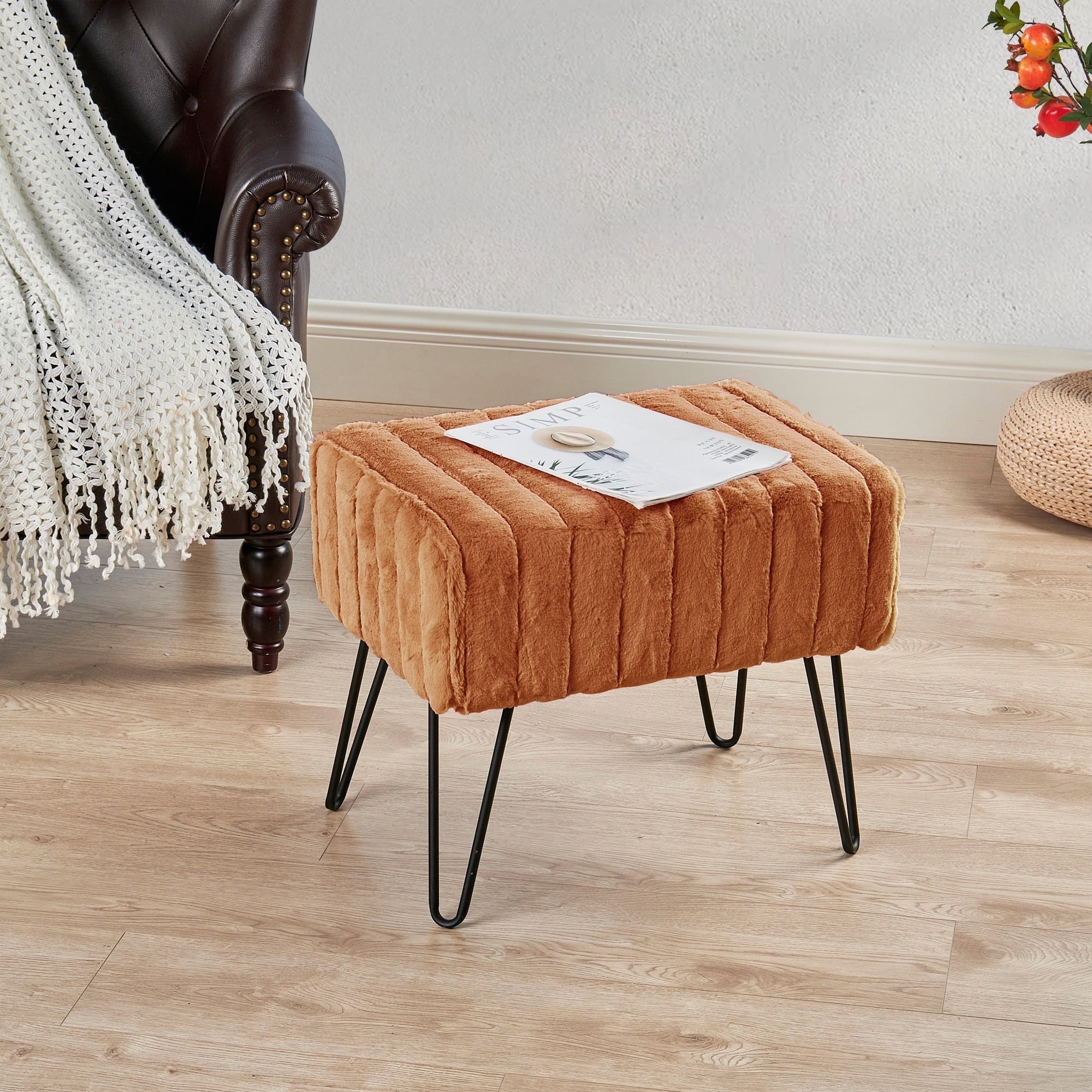 Home Soft Things Faux-fur Ottoman Stool for Bedroom, Living Room ...