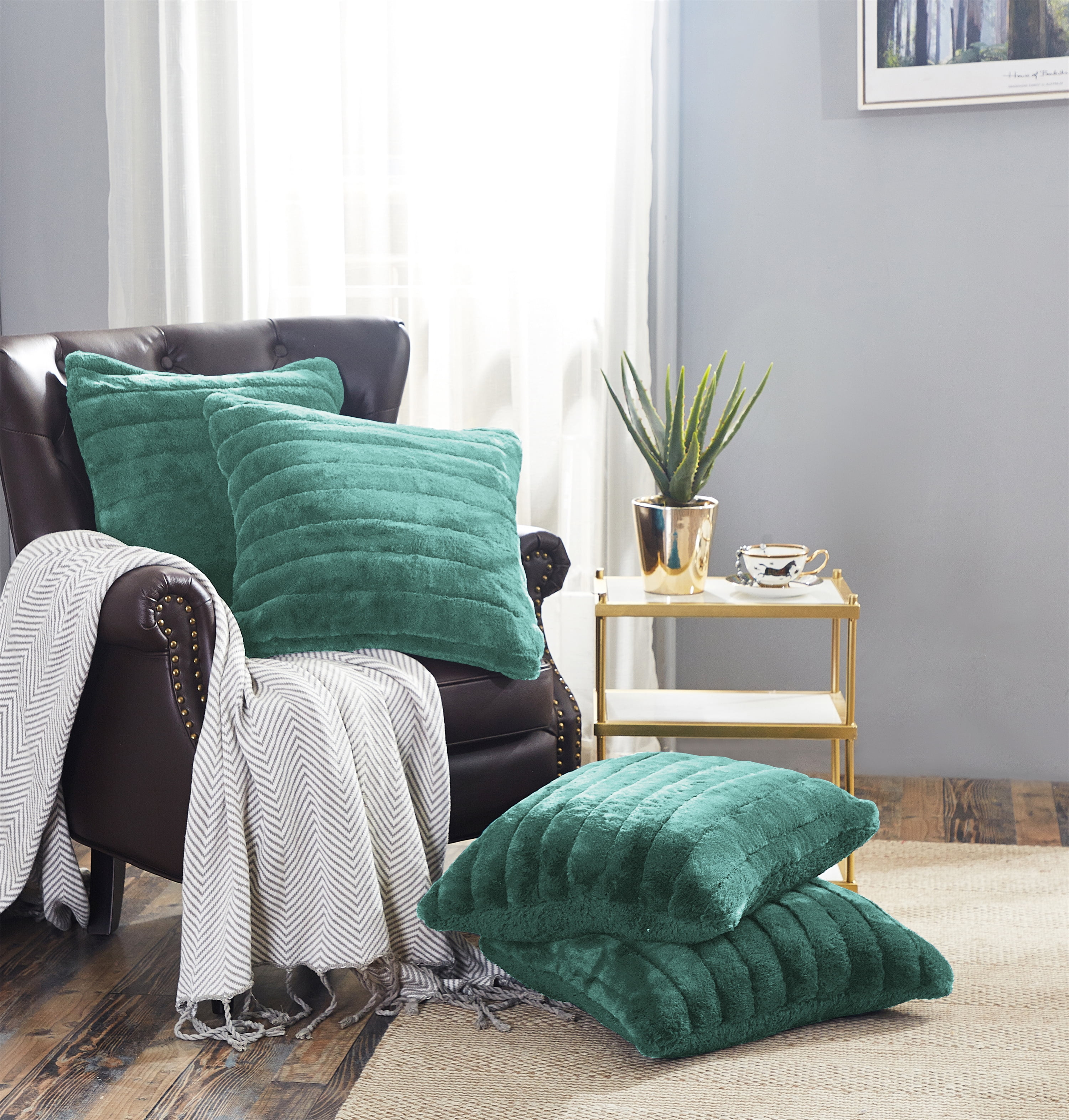 Home Soft Things Super Soft Sherpa Backing Throw Pillow Cover 4 Piece ...