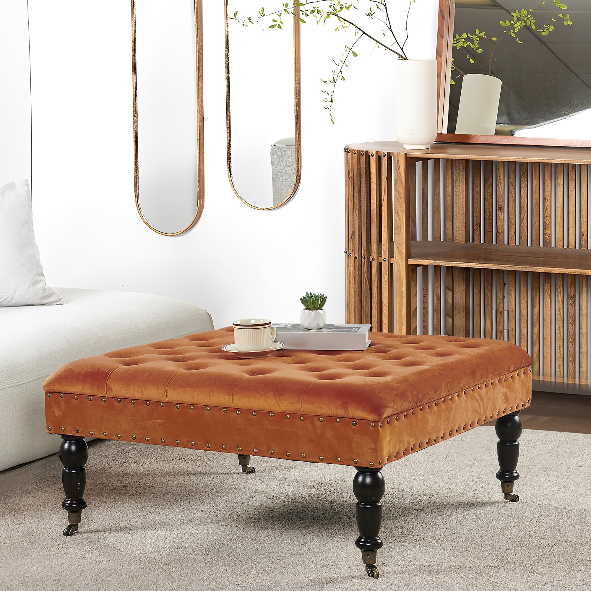 Home Soft Things Supersoft Tufted Large Square Ottoman Coffee Table ...