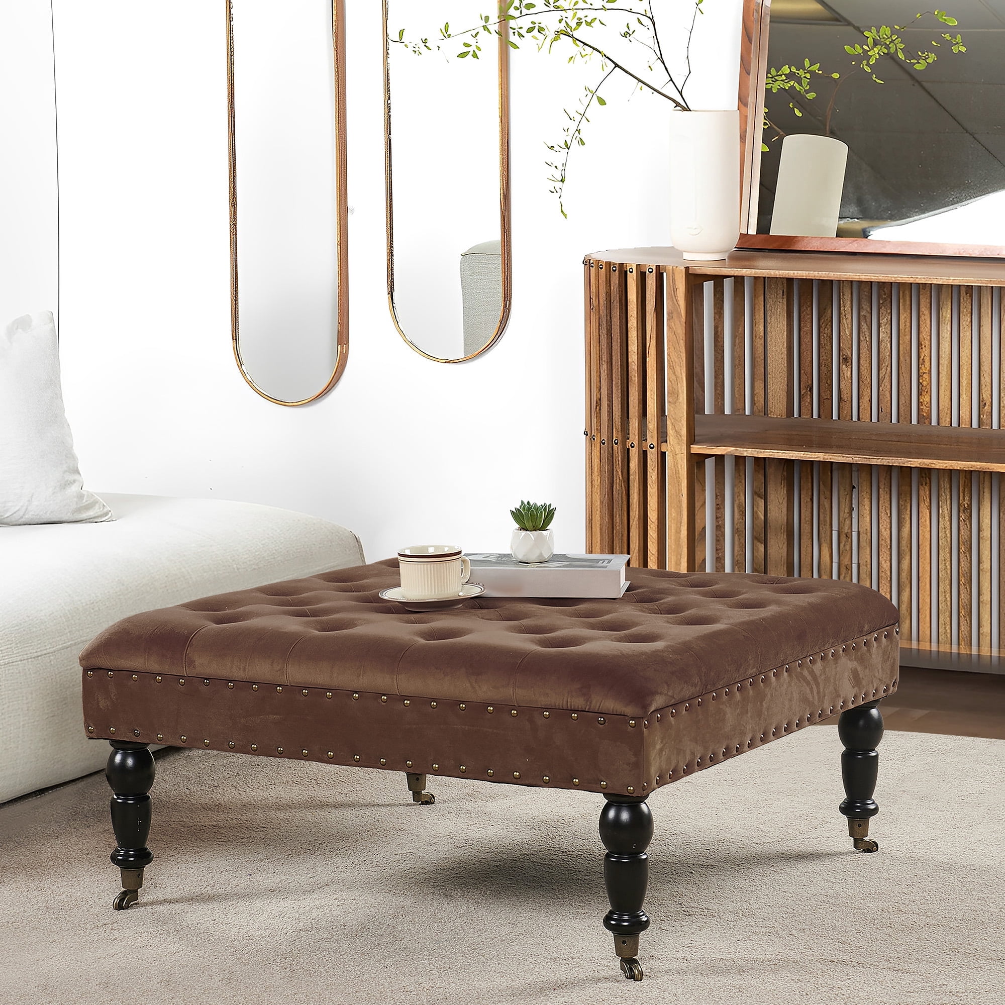 Home Soft Things Supersoft Tufted Large Square Ottoman Coffee Table ...