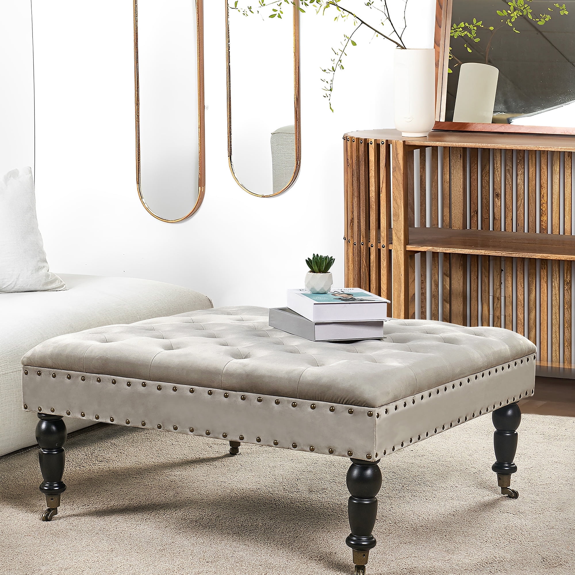 Home Soft Things Supersoft Tufted Ottoman Coffee Table with Wheels ...
