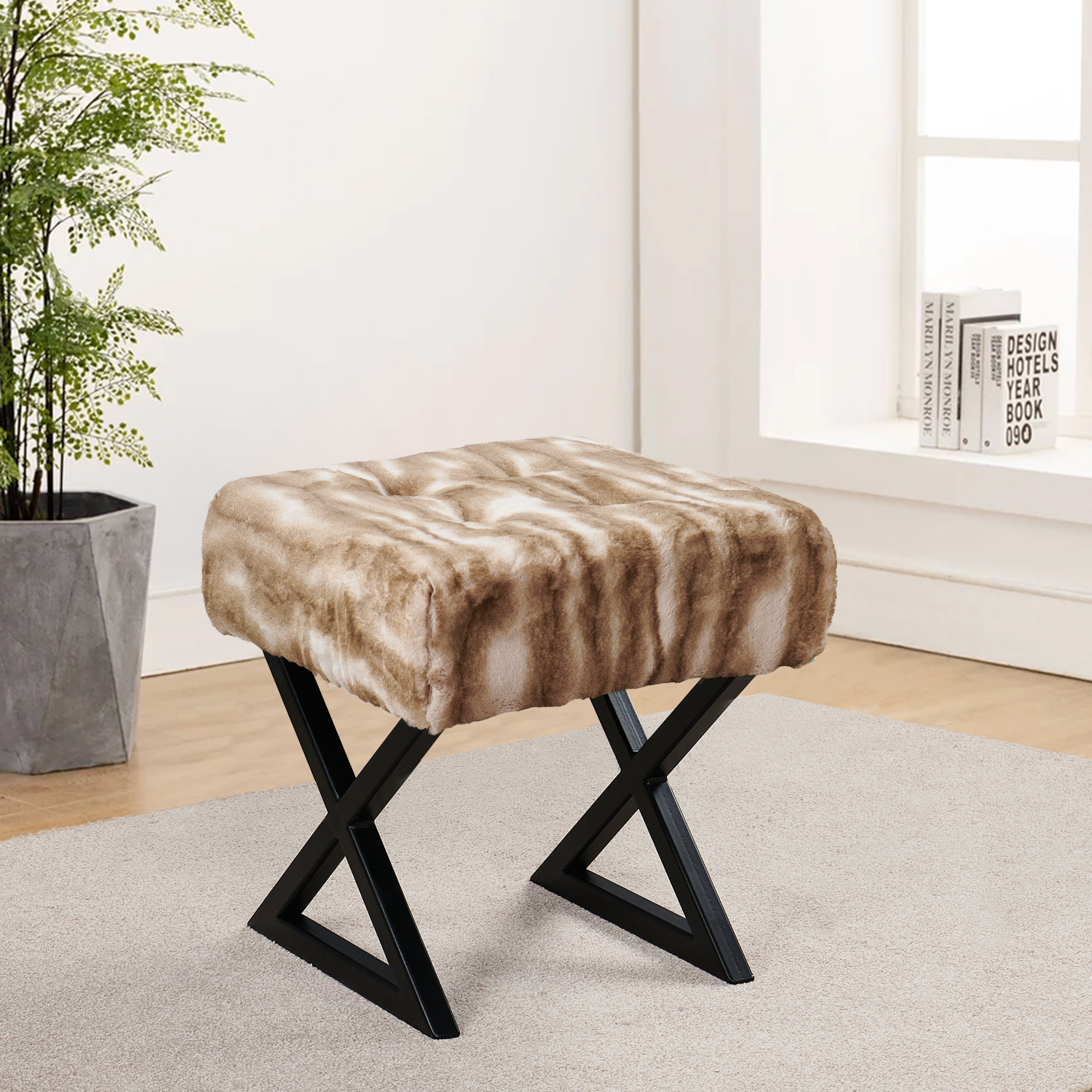 Home Soft Things Taupe Raccoon Faux Fur Vanity Stool Ottoman - 19x19x19 ...