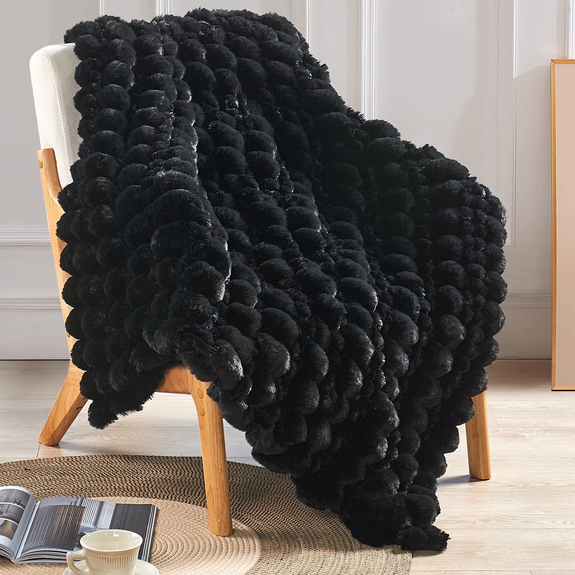 Home Soft Things Textured Faux Fur Throw Blanket Luxury Soft Cozy Plush ...