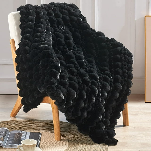 Home Soft Things Textured Faux Fur Throw - Spandex Bubble Black - 50 ...