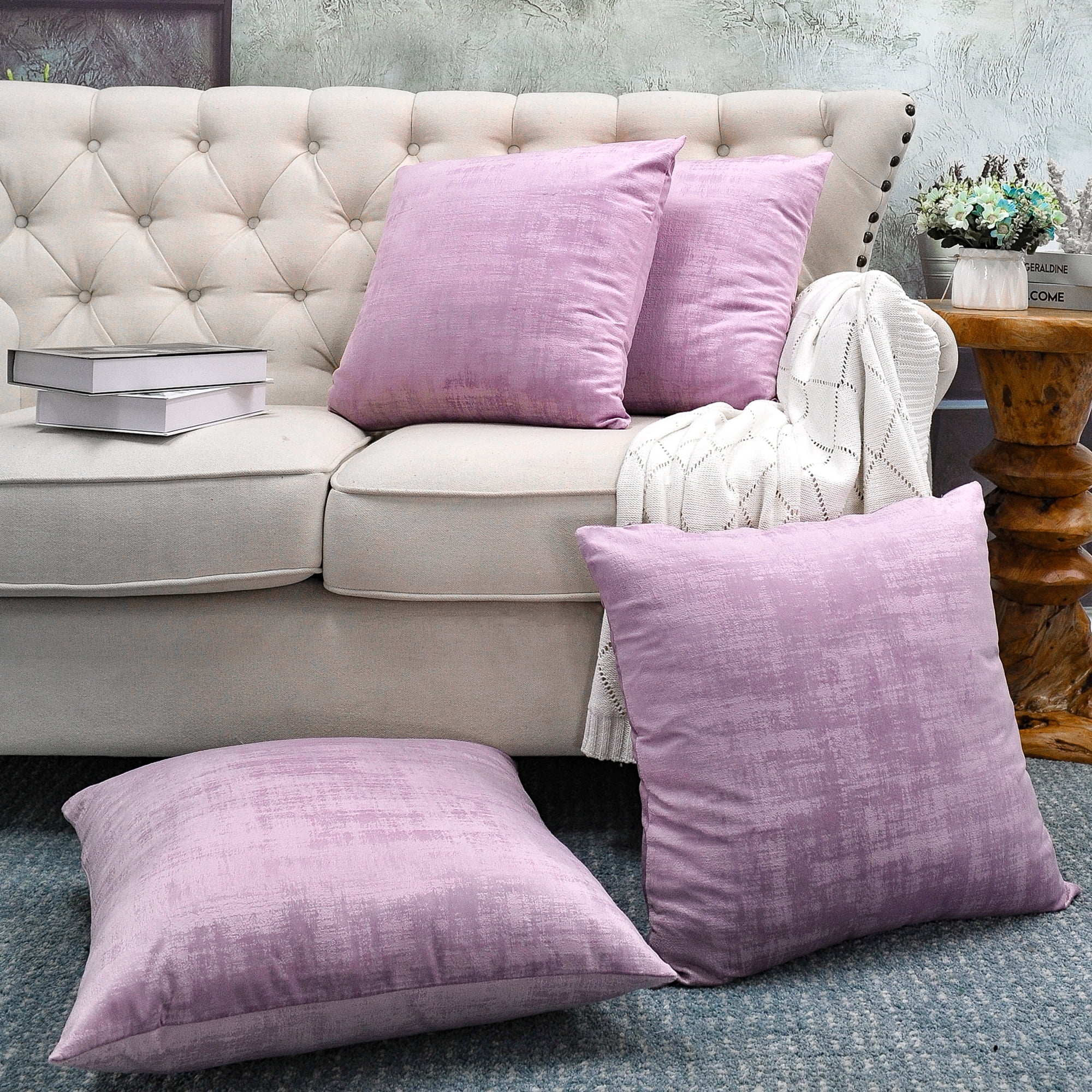 Home Soft Things Textured Velvet 4 Piece Throw Pillow Cover Set - Mauve ...