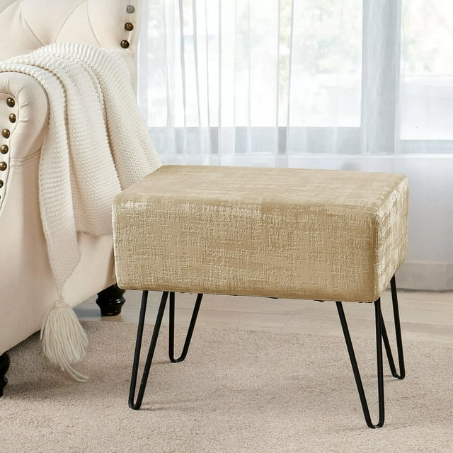 Home Soft Things Textured Velvet Ottoman Stool Chair, Upholstered ...