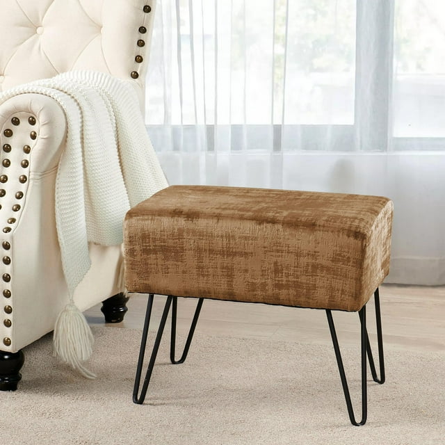 Home Soft Things Textured Velvet Ottoman Stool Chair, Upholstered ...