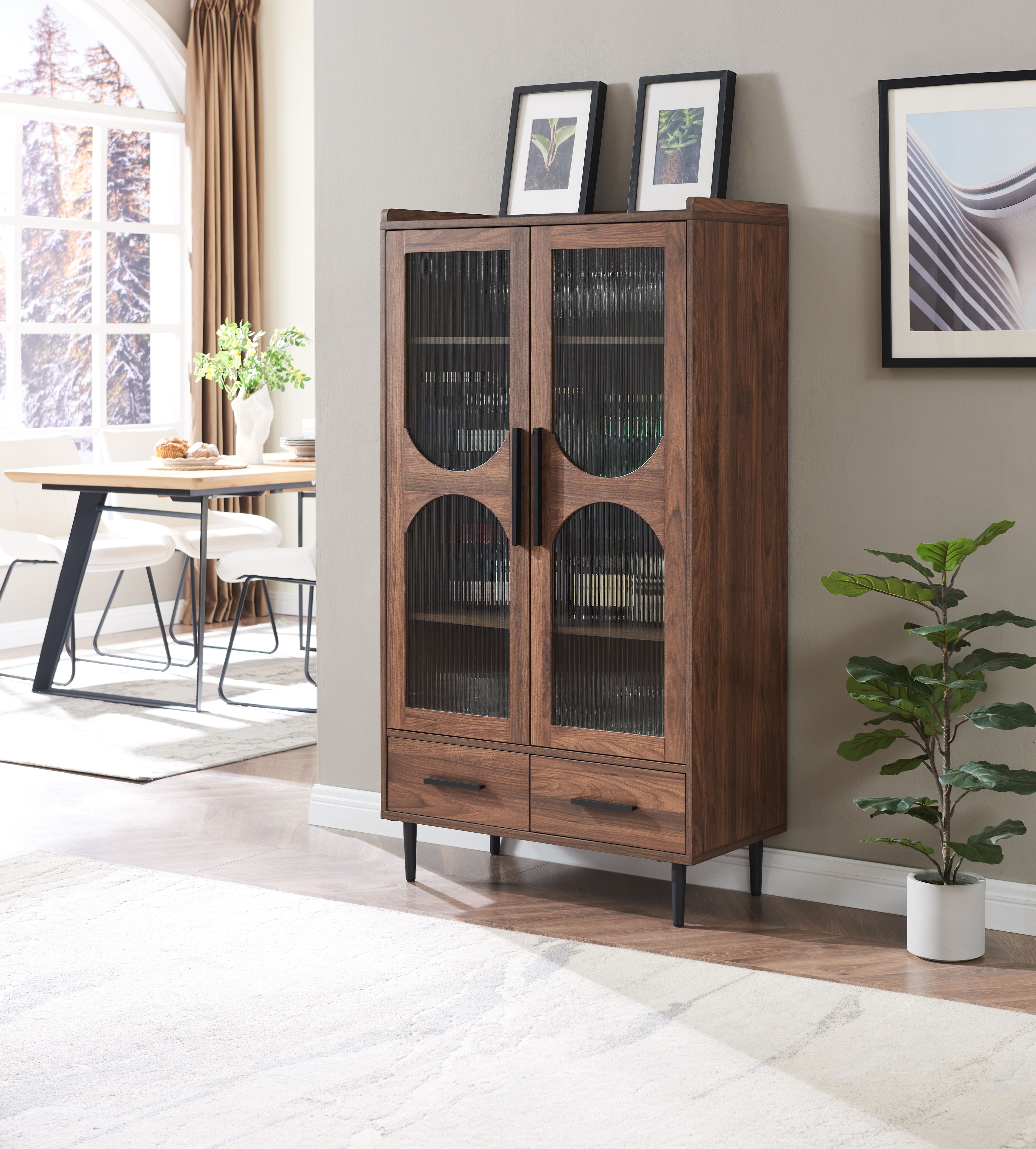 Home Source 59' Exquisite Bar Wine Cabinet with Glass Door, 4 ...