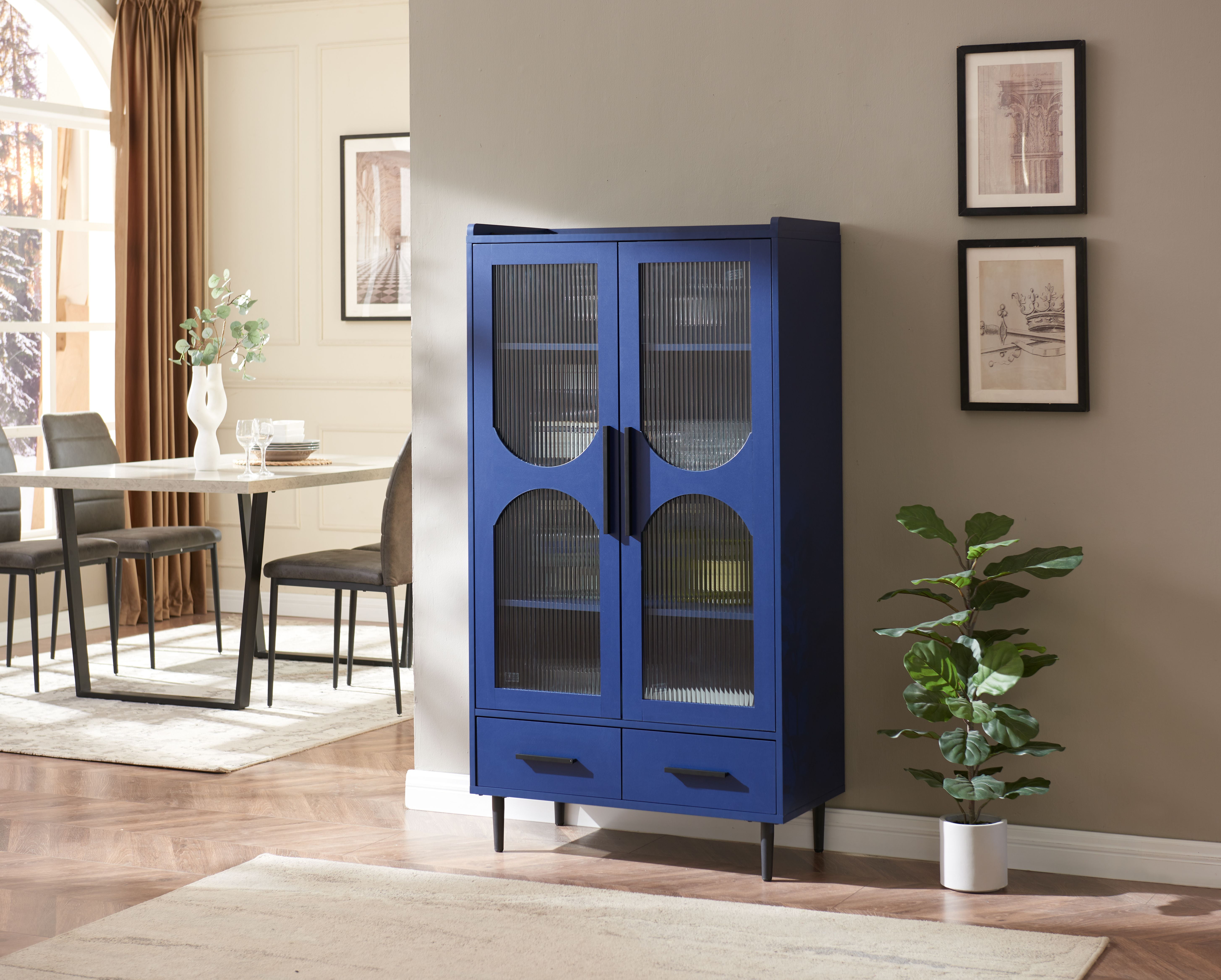 Home Source 59' Exquisite Bar Wine Cabinet with Glass Door, 4 ...