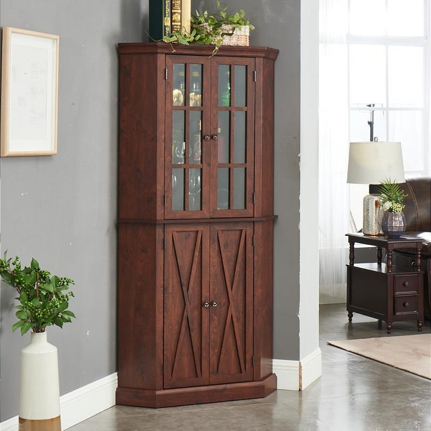 Home Source 69'' Enclosed Mahogany Corner Cabinet - Walmart.com