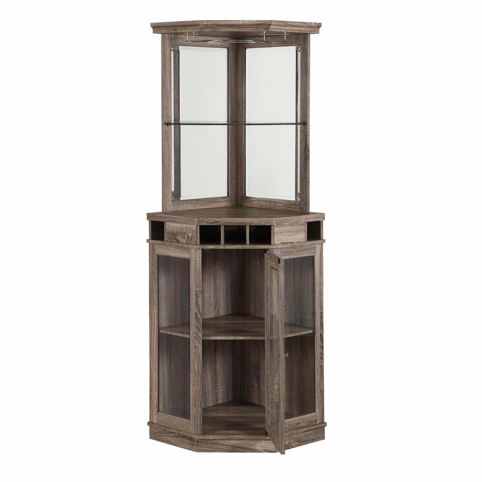 Home Source Corner Bar Unit Glass Cabinet Charcoal - Walmart.com