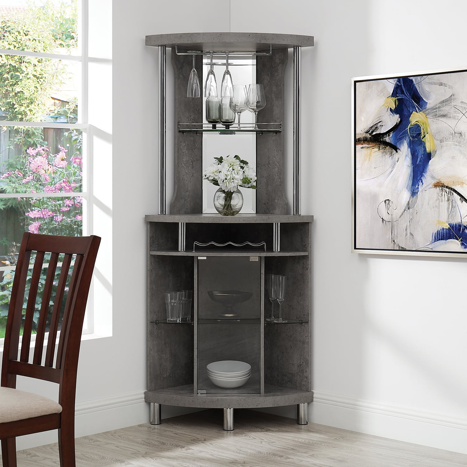 Home Source Indoor Dining Room Corner Bar - Liquor Storage Furniture ...