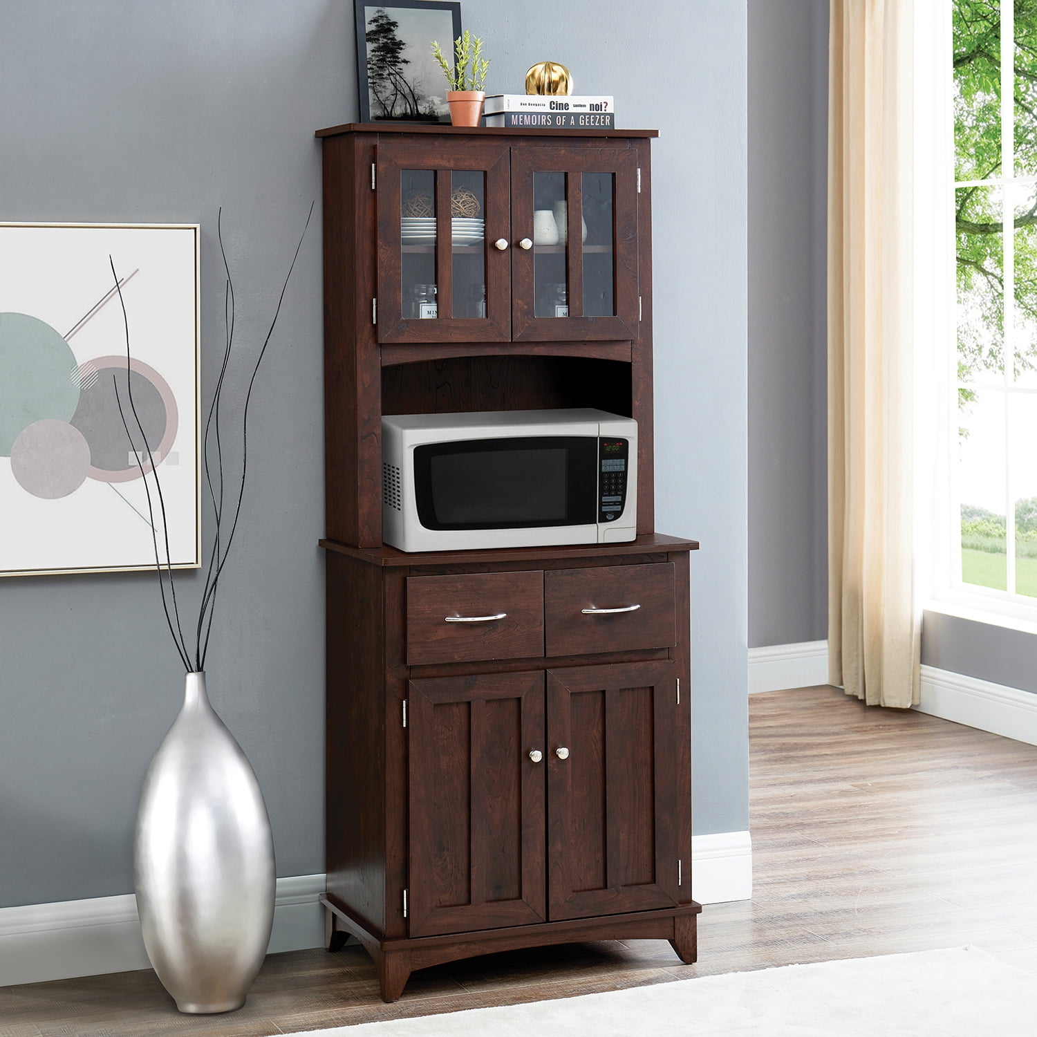 Home Source Espresso Kitchen Storage, Microwave Stand with Top & Bottom ...