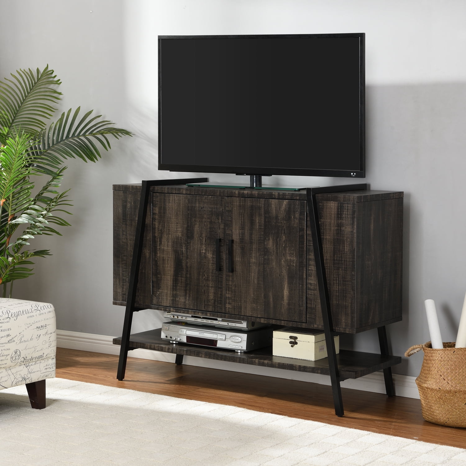 Home Source Mid Century Server with Charcoal Distressed Finish ...