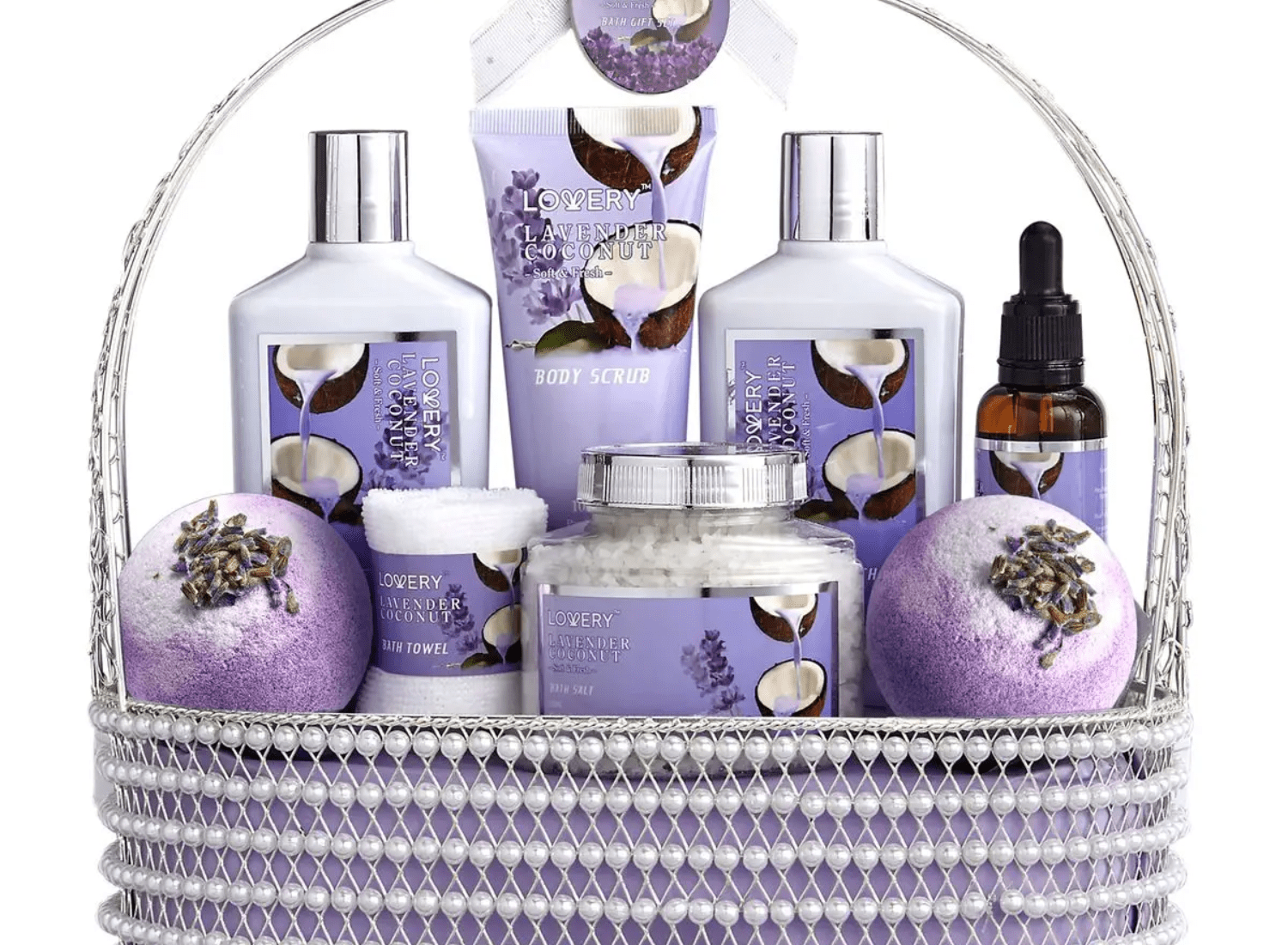 Home Spa Gift Set - Handmade Pearl Basket, Lavender Coconut Chistmas ...
