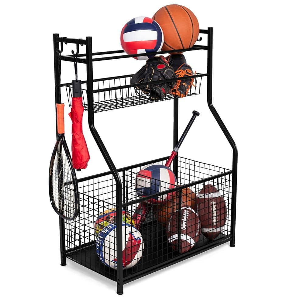 Home Sports Equipment Black 3-Tier Steel Garage Storage Shelving Unit ...