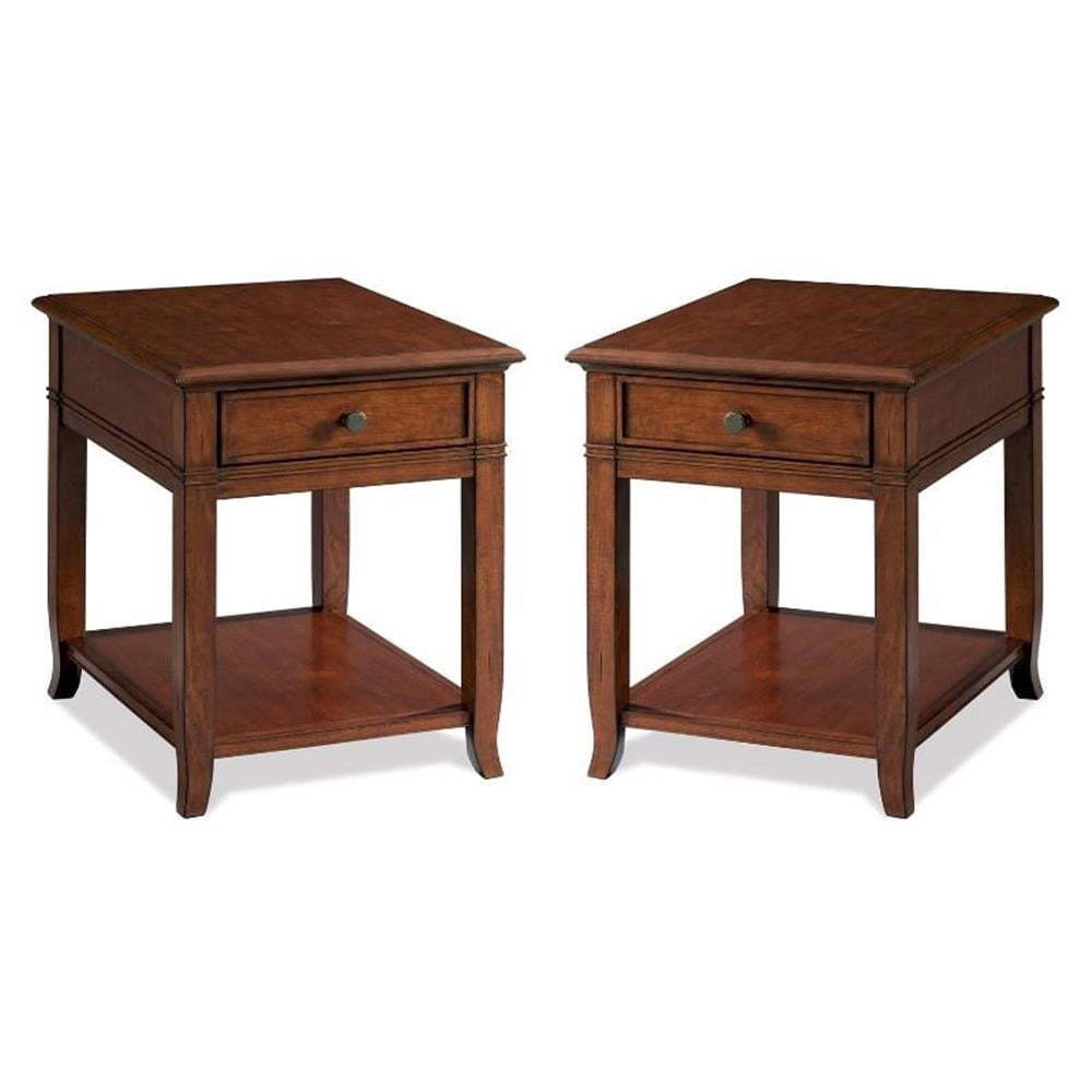 Home Square 1 Drawer End Table in Burnished Cherry Finish - Set of 2 ...
