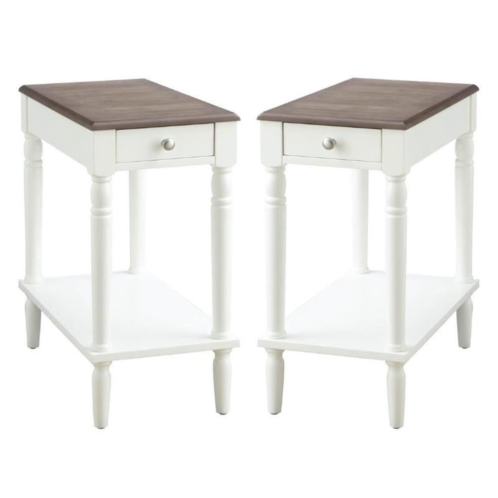 Home Square 1-Drawer End Table in Driftwood and White Wood Finish - Set ...