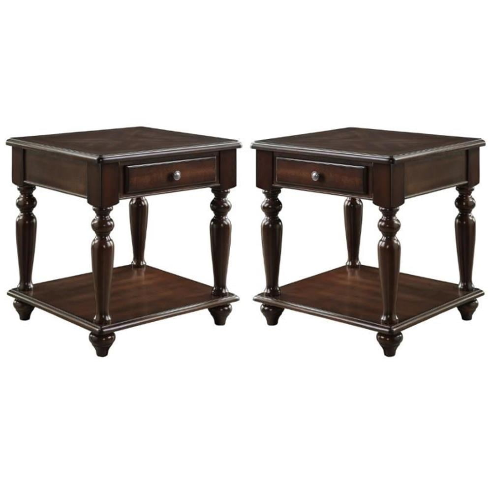 Home Square 1 Drawer Wood End Table in Espresso Finish - Set of 2 ...