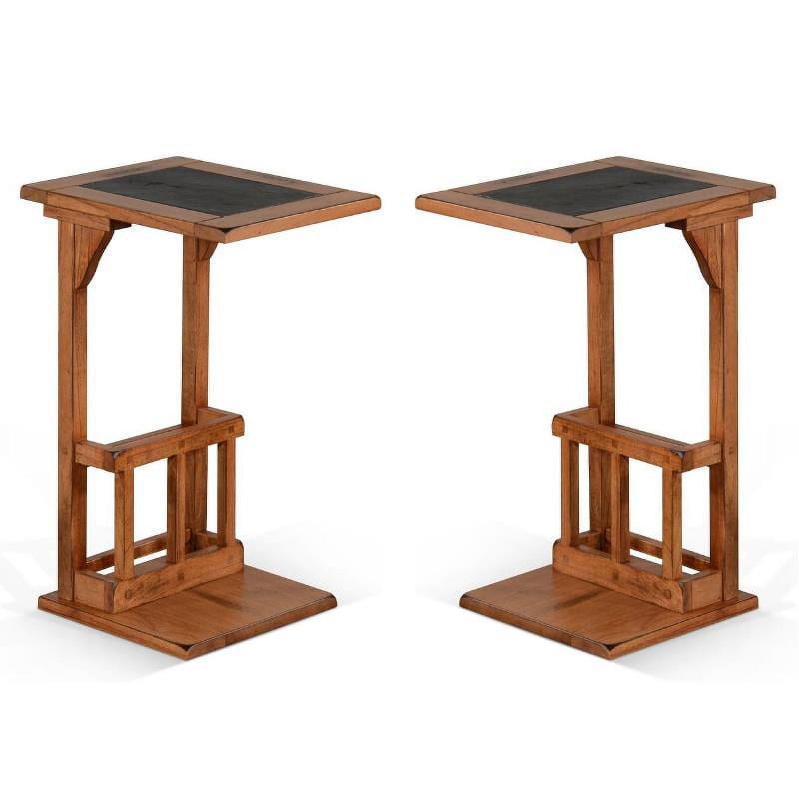 Home Square 12.5" Traditional Wood Sofa Mate Table in Rustic Oak - Set ...