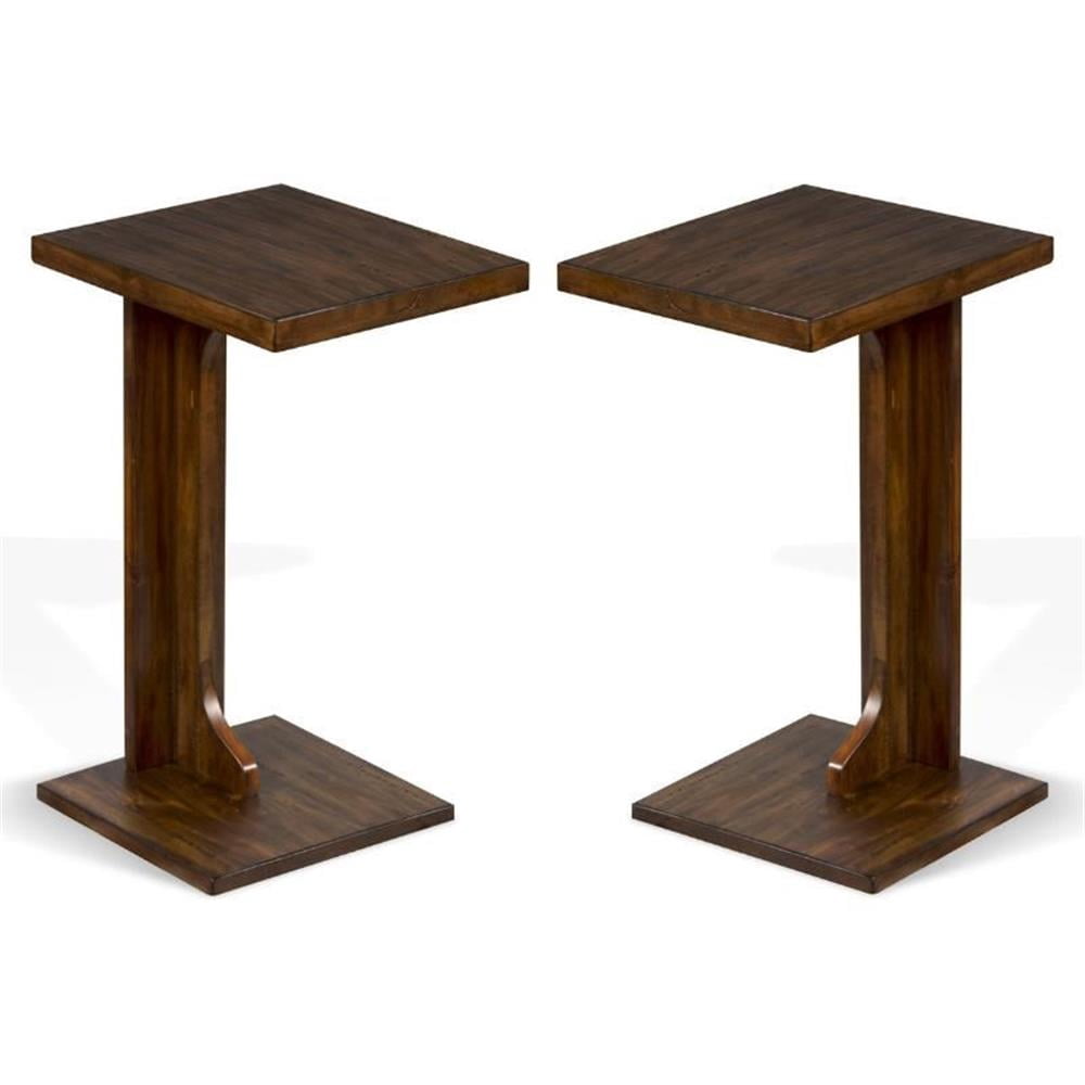 Home Square 12.5" Transitional Wood Sofa Mate Table in Medium Brown ...