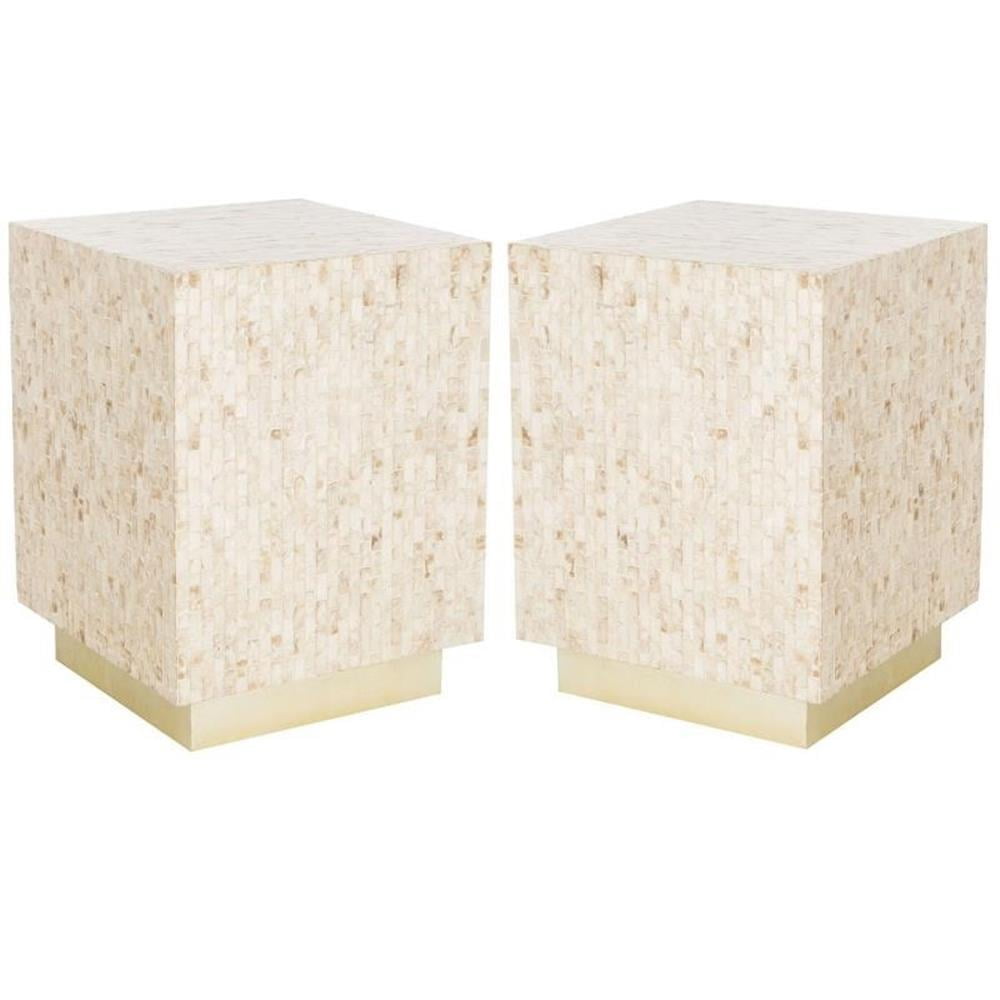Home Square 14" Square Accent End Table in Beige and Gold - Set of 2 ...
