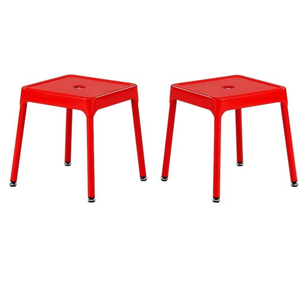 Home Square 15.5"W x 15.5"H Square Steel Guest Stool in Glossy Red - Set of 2 - Walmart.com