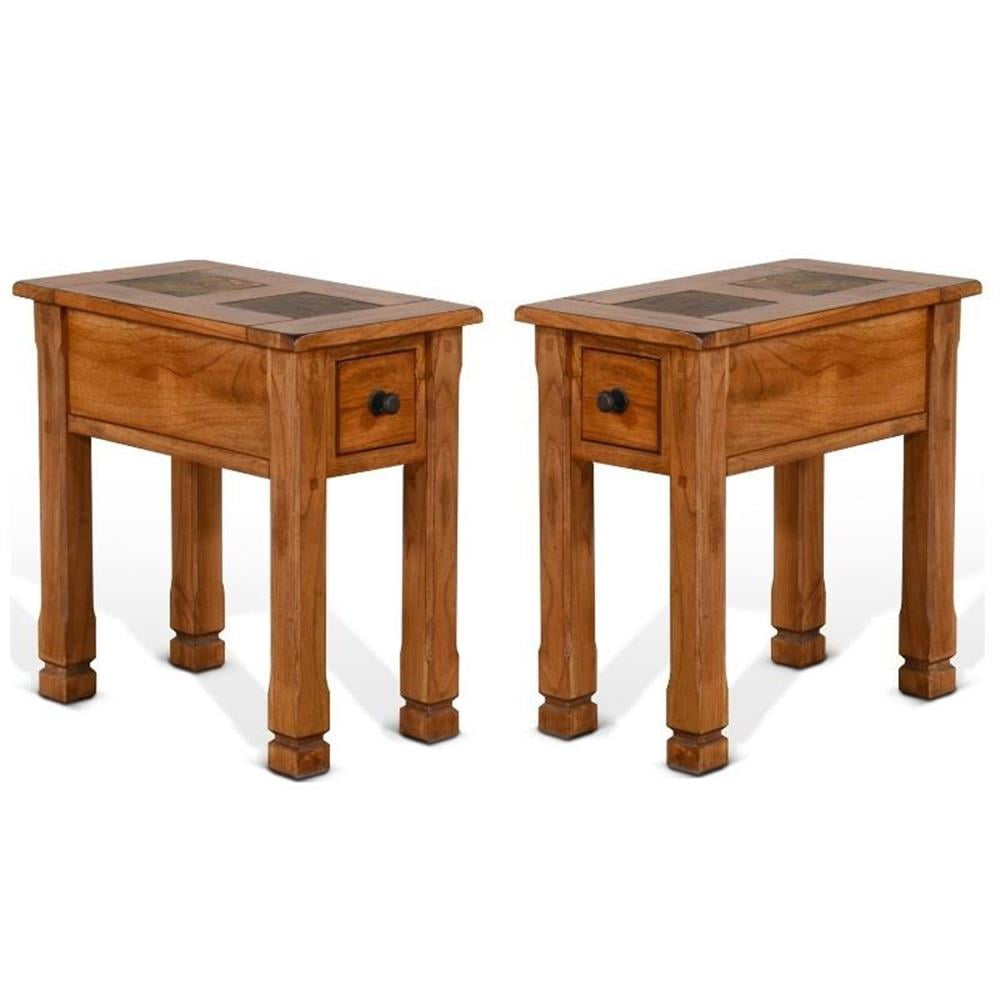 Home Square 15" Transitional Wood Chair Side Table in Rustic Oak - Set ...