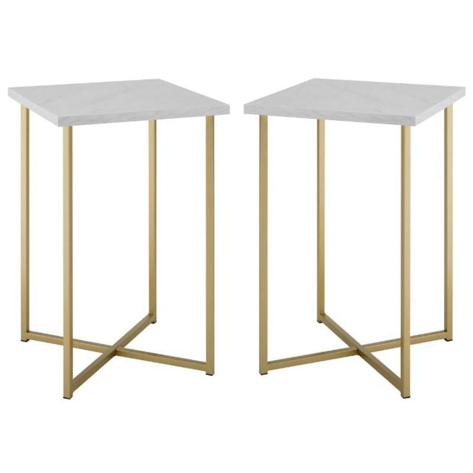 Home Square 16 inch Faux Marble Side Table in White and Gold Base - Set ...