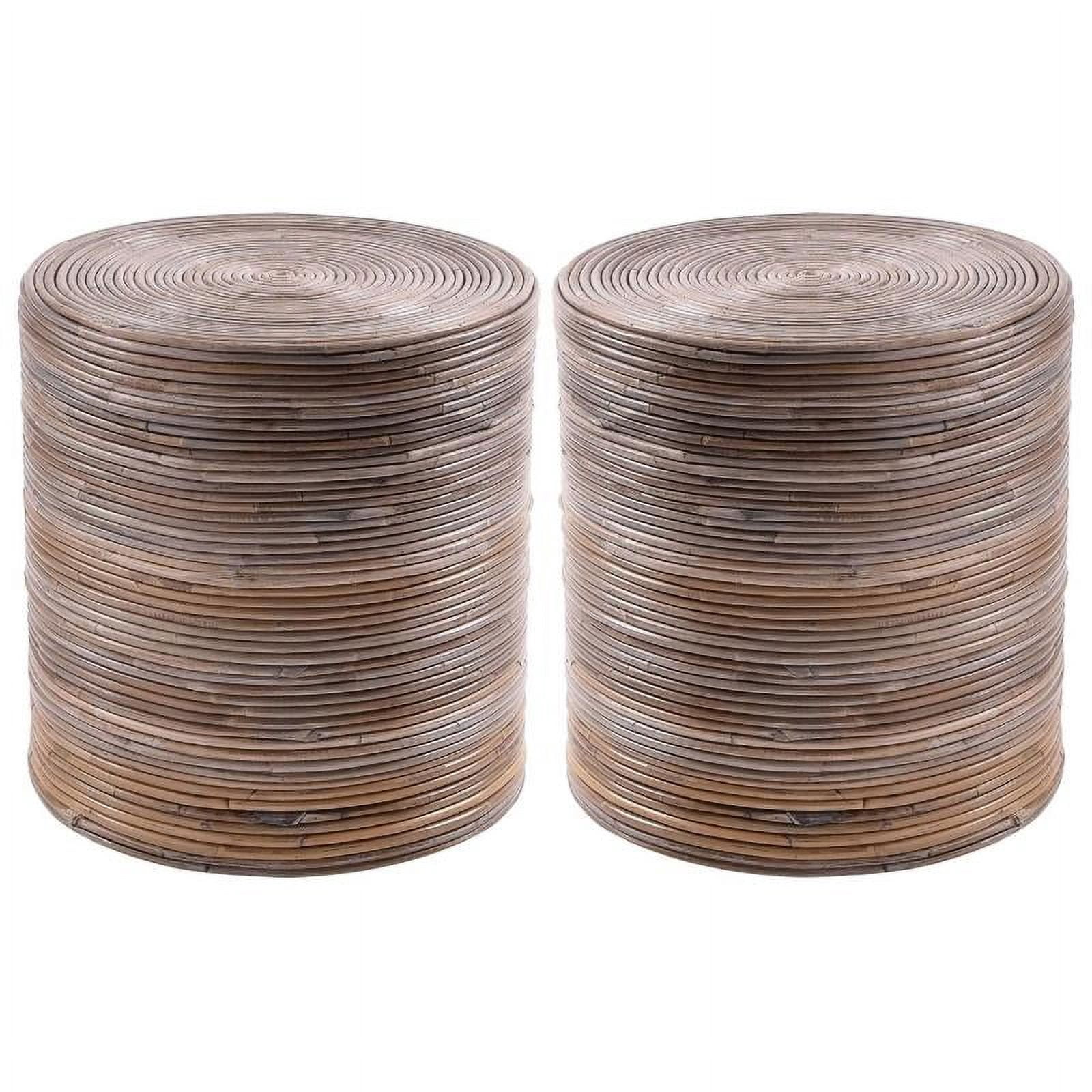 Home Square 17.5" Round Rattan Stool in Kubu Gray - Set of 2 - Walmart.com
