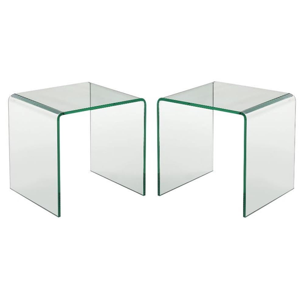 Home Square 18" Contemporary Glass End Table with Round Edge in Clear ...