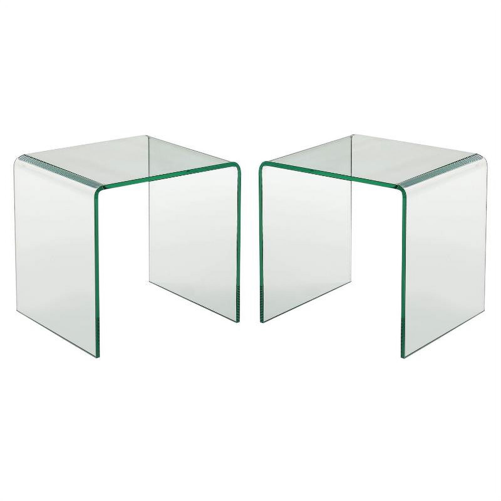 Home Square 18" Contemporary Glass End Table with Round Edge in Clear ...