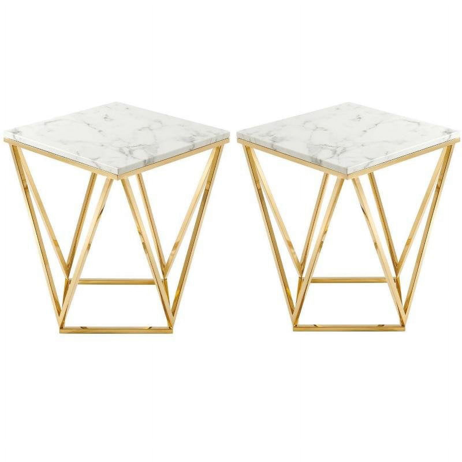Home Square 18" Geometric End Table in Gold/White - Set of 2 - Walmart.com