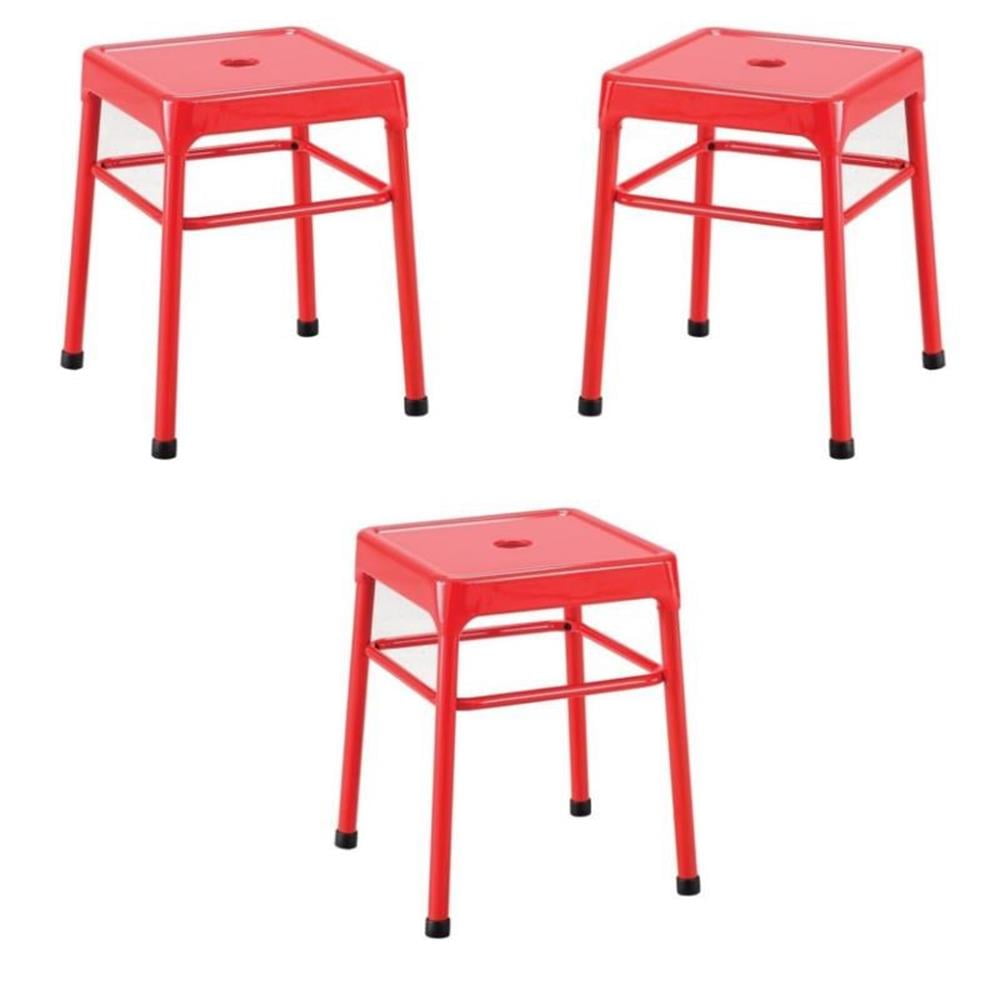 Home Square 18" Nylon Steel Backless Guest Stool in Glossy Red - Set of ...