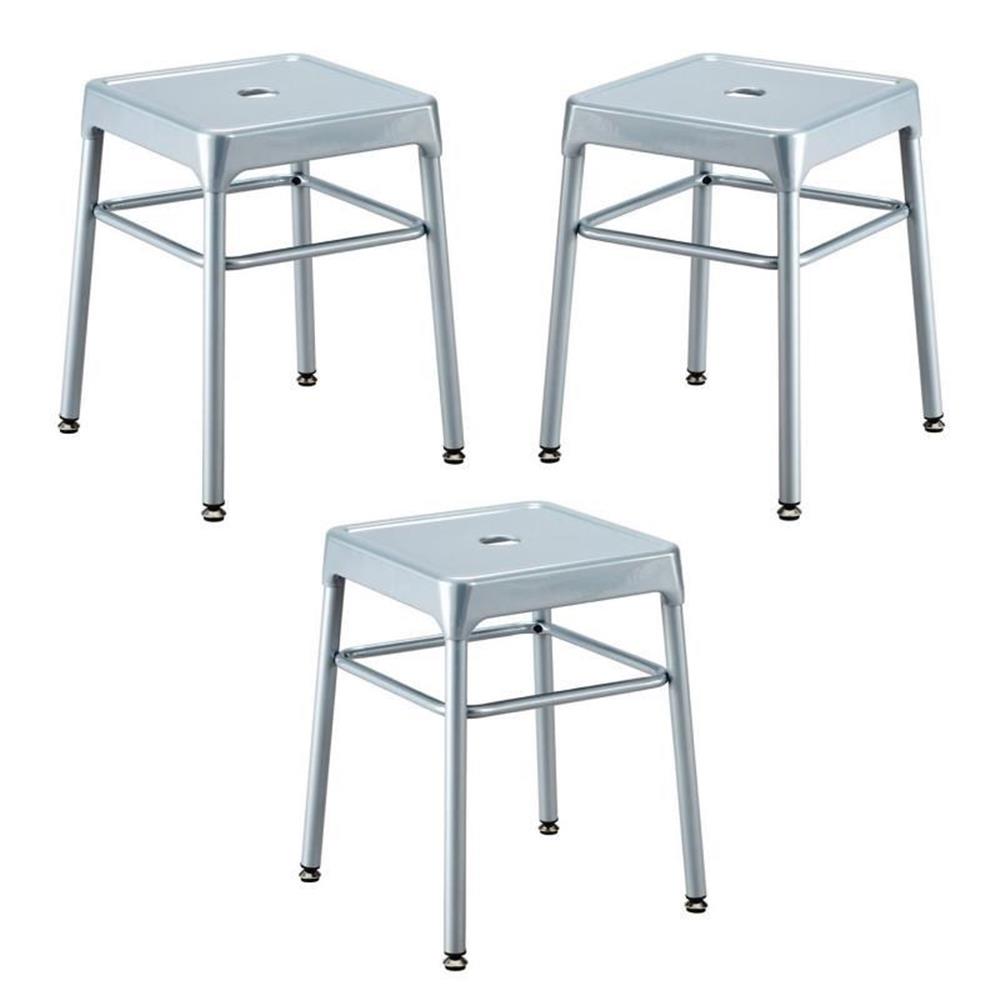 Home Square 18" Nylon Steel Backless Guest Stool in Silver - Set of 3 ...