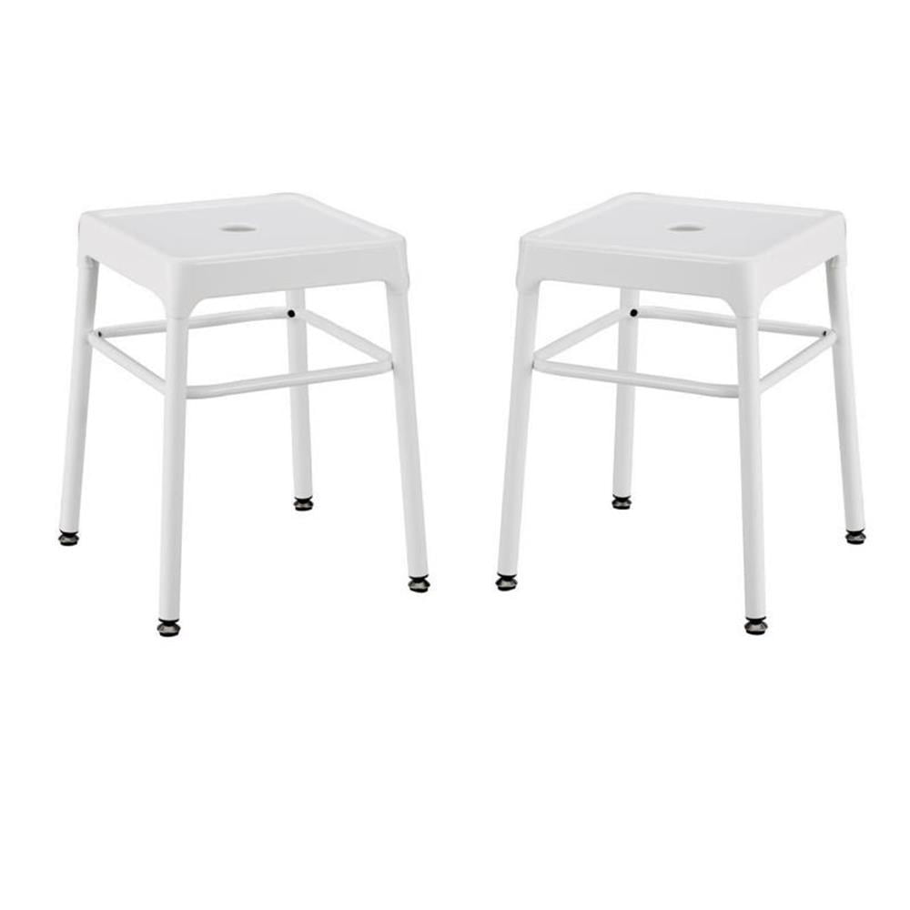 Home Square 18" Nylon Steel Backless Guest Stool in White - Set of 2 ...