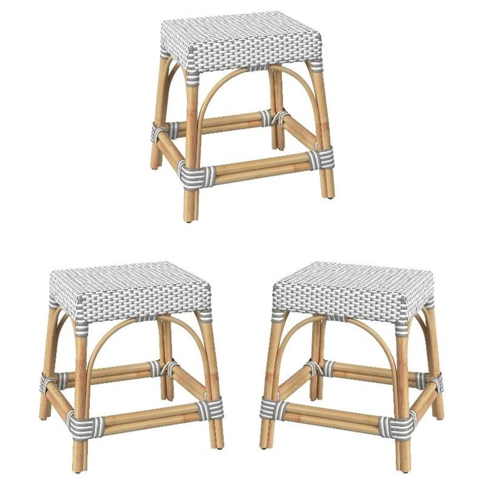 Home Square 18" Rattan Rectangular Dining Stool in Gray & White - Set ...