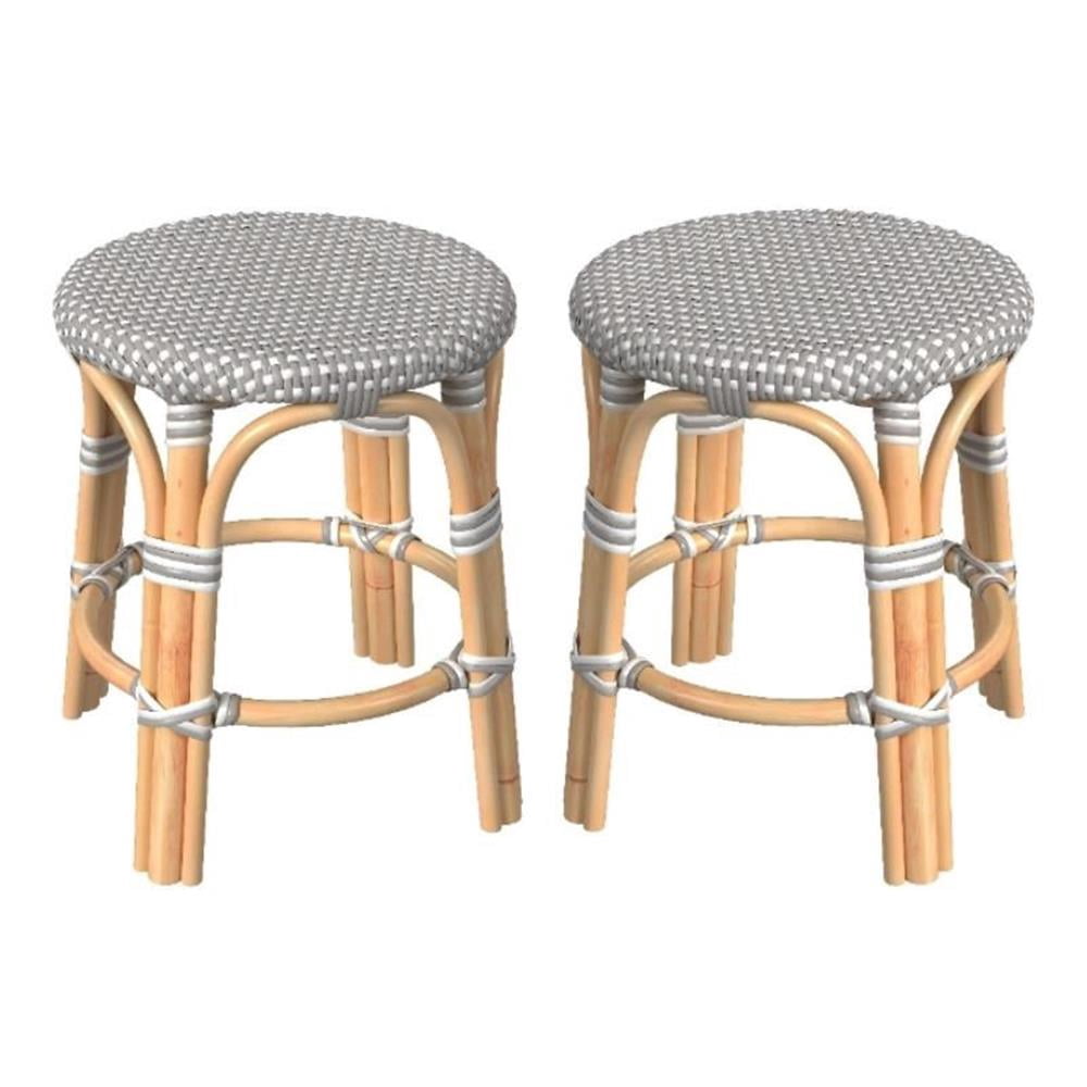 Home Square 18" Rattan Round Stool in Gray and White - Set of 2 ...